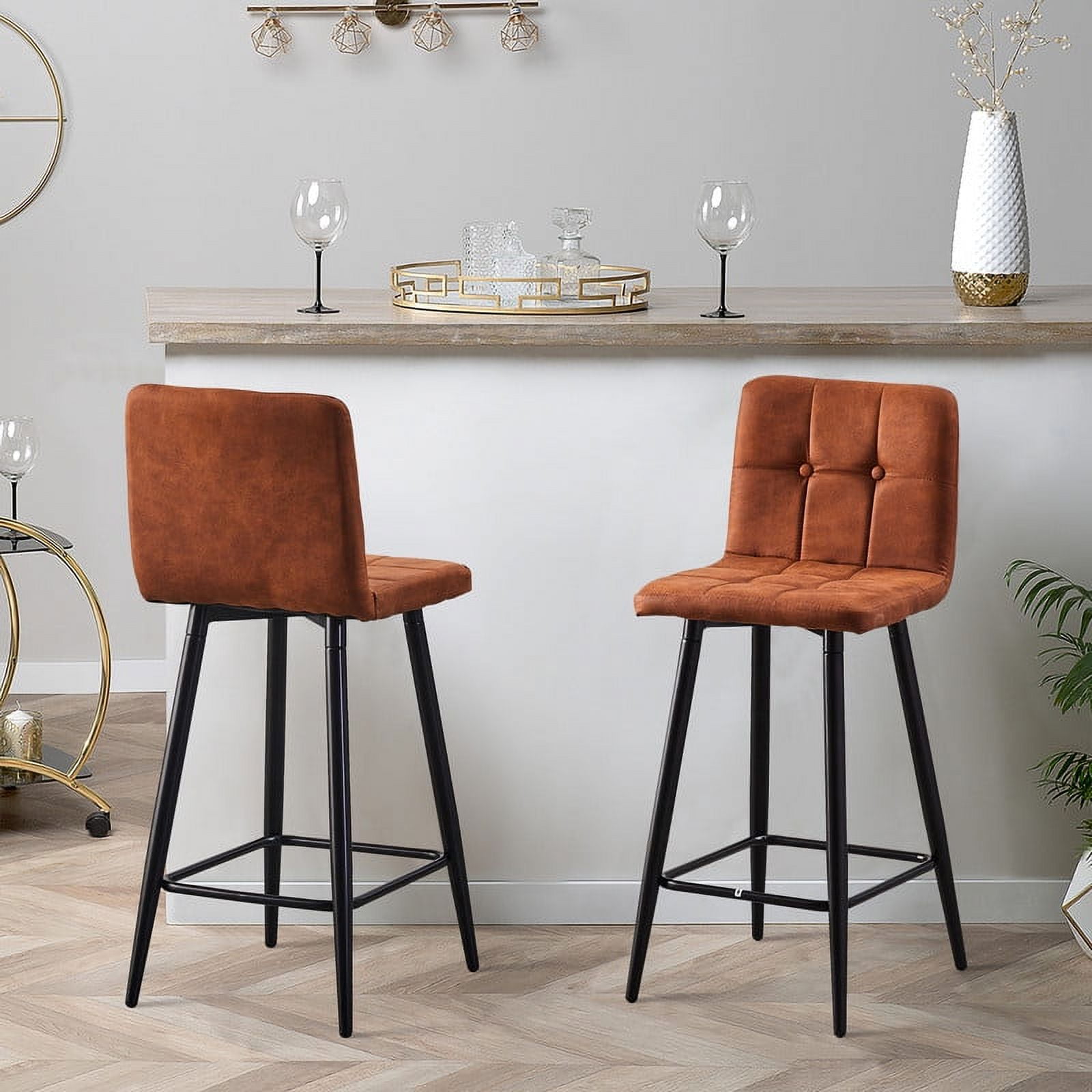 "Clipop 2-Pack 26"" Counter Bar Stools, Faux Leather, Button Trim, Grid ...