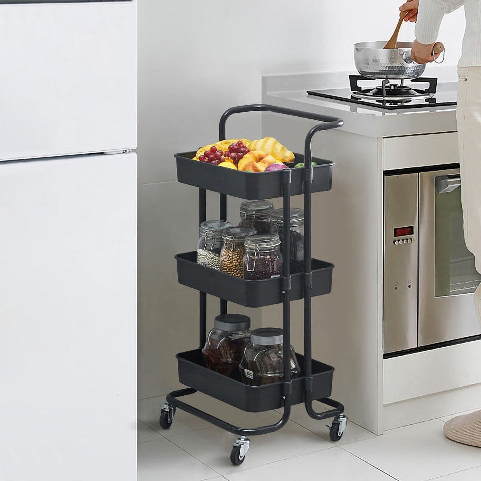 Clipop 3-Tier Utility Storage Cart,Lockable Wheels,Serving Trolley for ...
