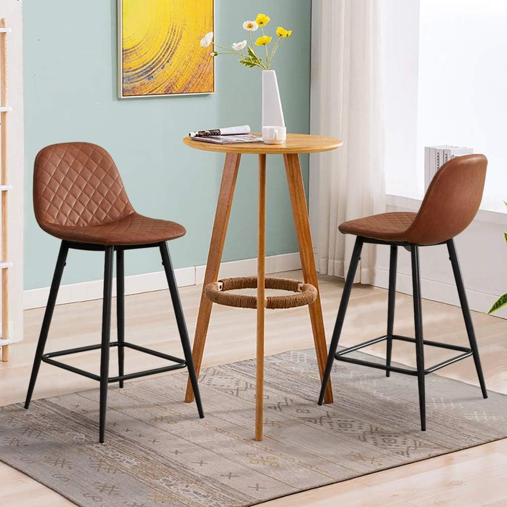 Clipop Bar Stools Set of 2, Faux Leather Island Count Chairs 65cm,for ...