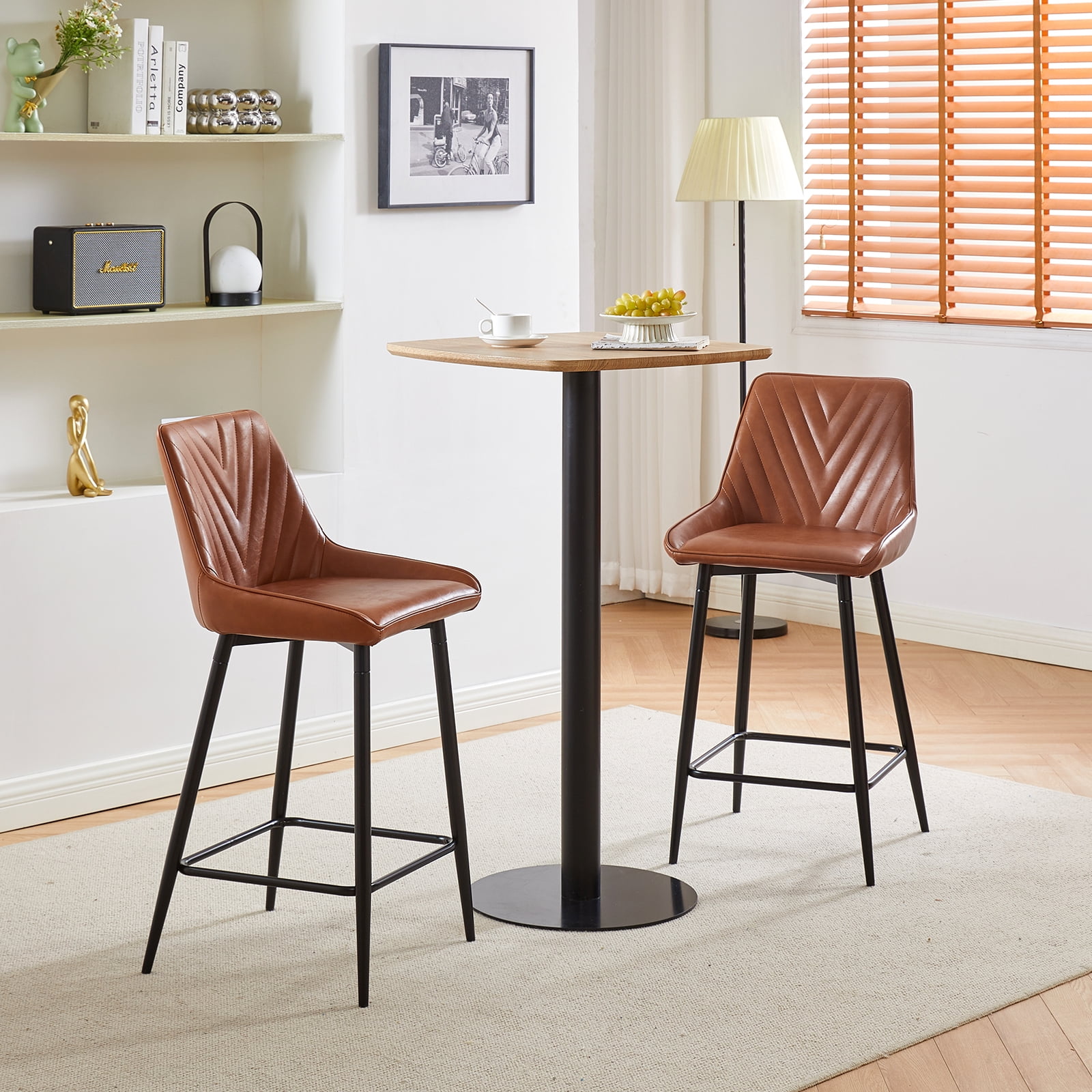 Clipop Counter Height Bar Stools Set of 2, Faux Leather Bar Stool Arrow ...