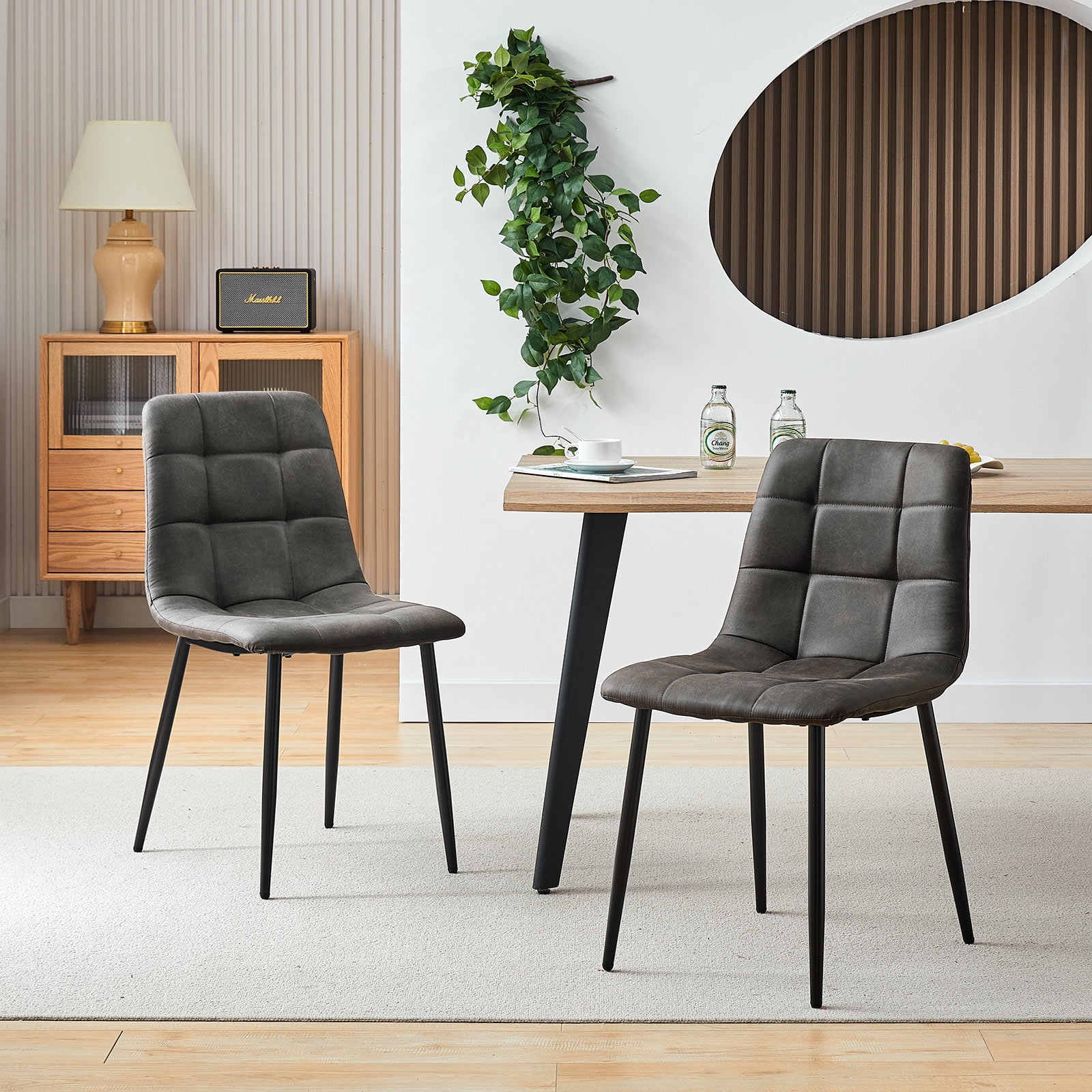 Clipop Dining Chairs Set of 2 , Mid-High Back Faux Leather Checked ...