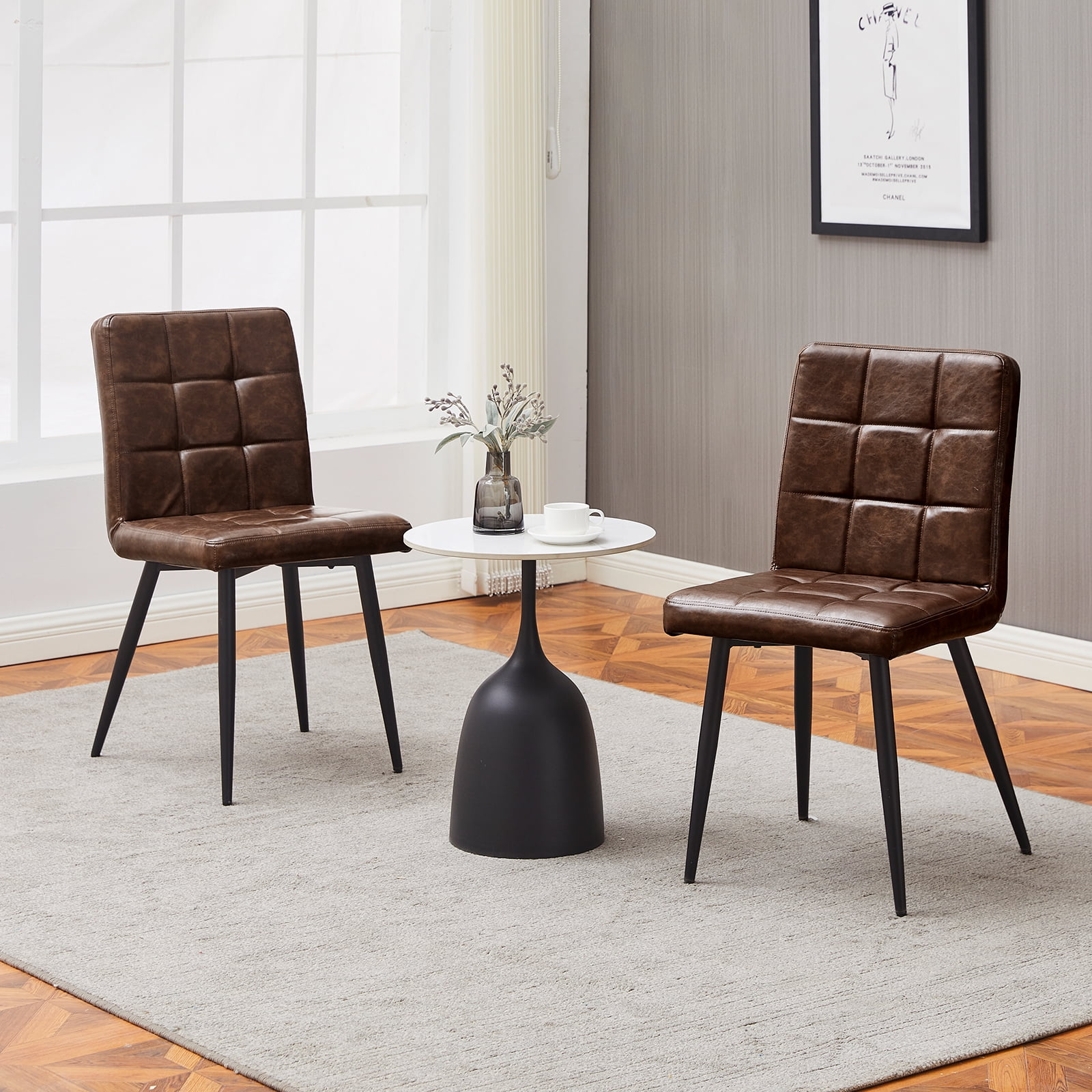 Clipop Kitchen Dining Chair Set of 2, Faux Leather Upholstered with ...
