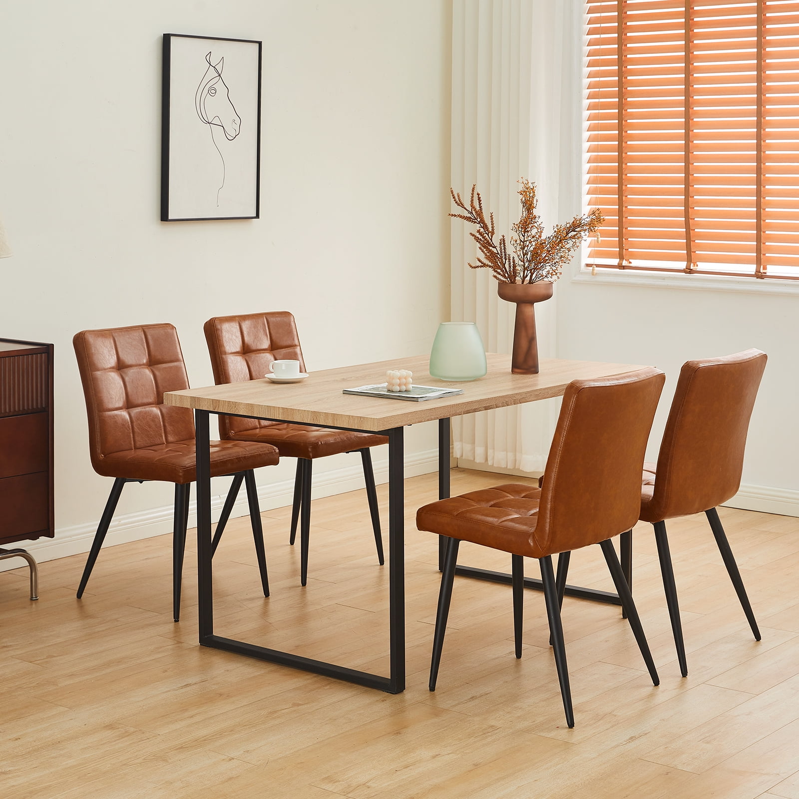 Clipop Kitchen Dining Chair Set of 4, Faux Leather Upholstered with ...