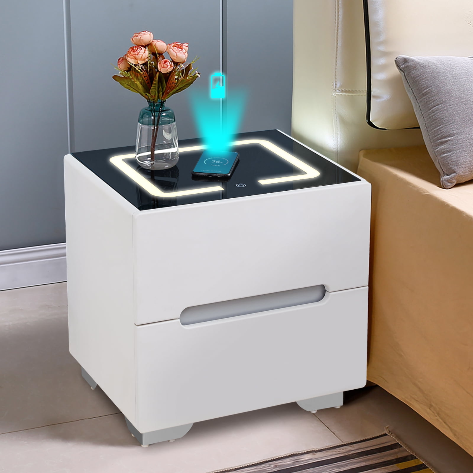 Clipop LED Smart Nightstand with Wireless Charging Station,2 Drawers ...