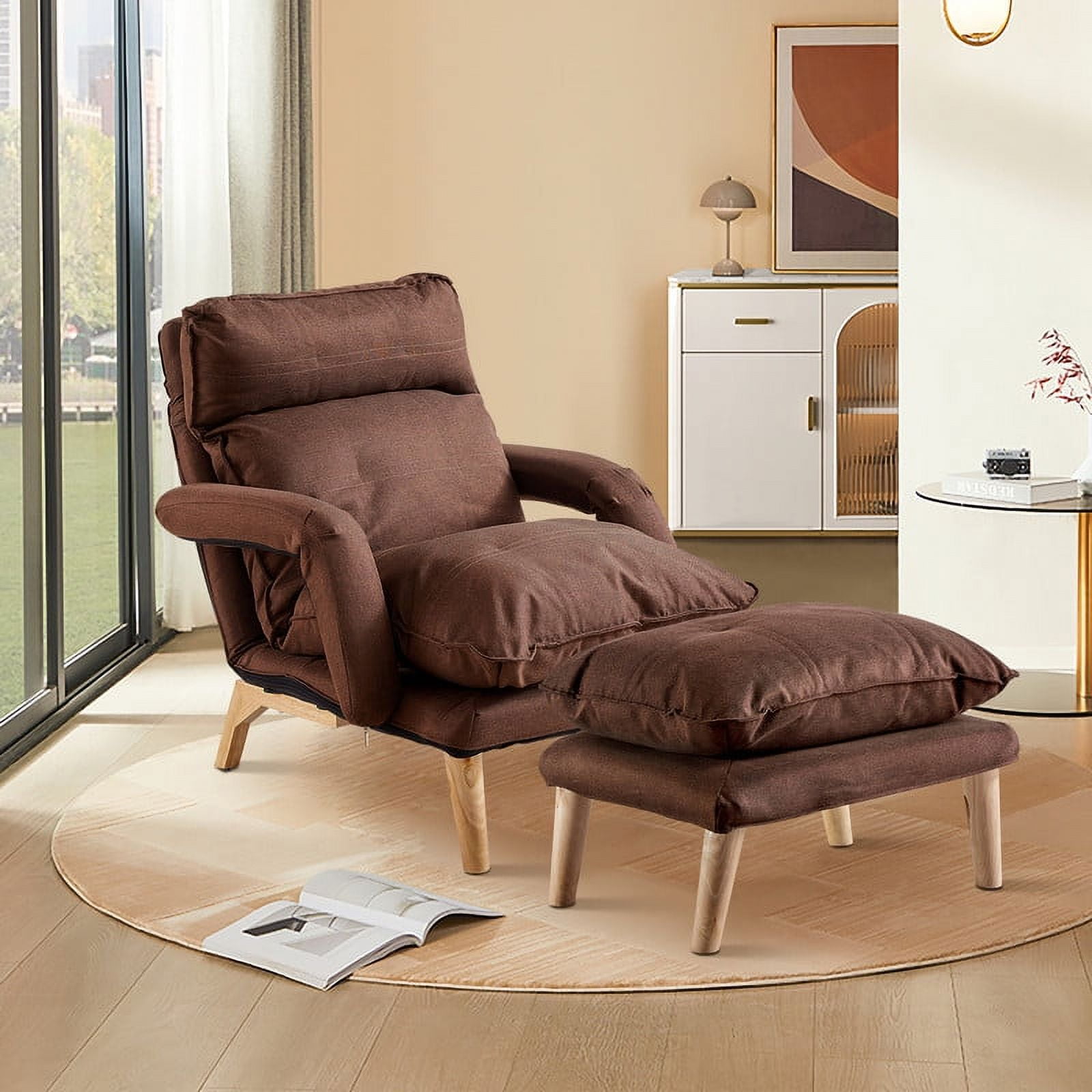 Clipop Oversized Comfy Bedroom Arm Sitting Lounge Chair with Ottoman ...