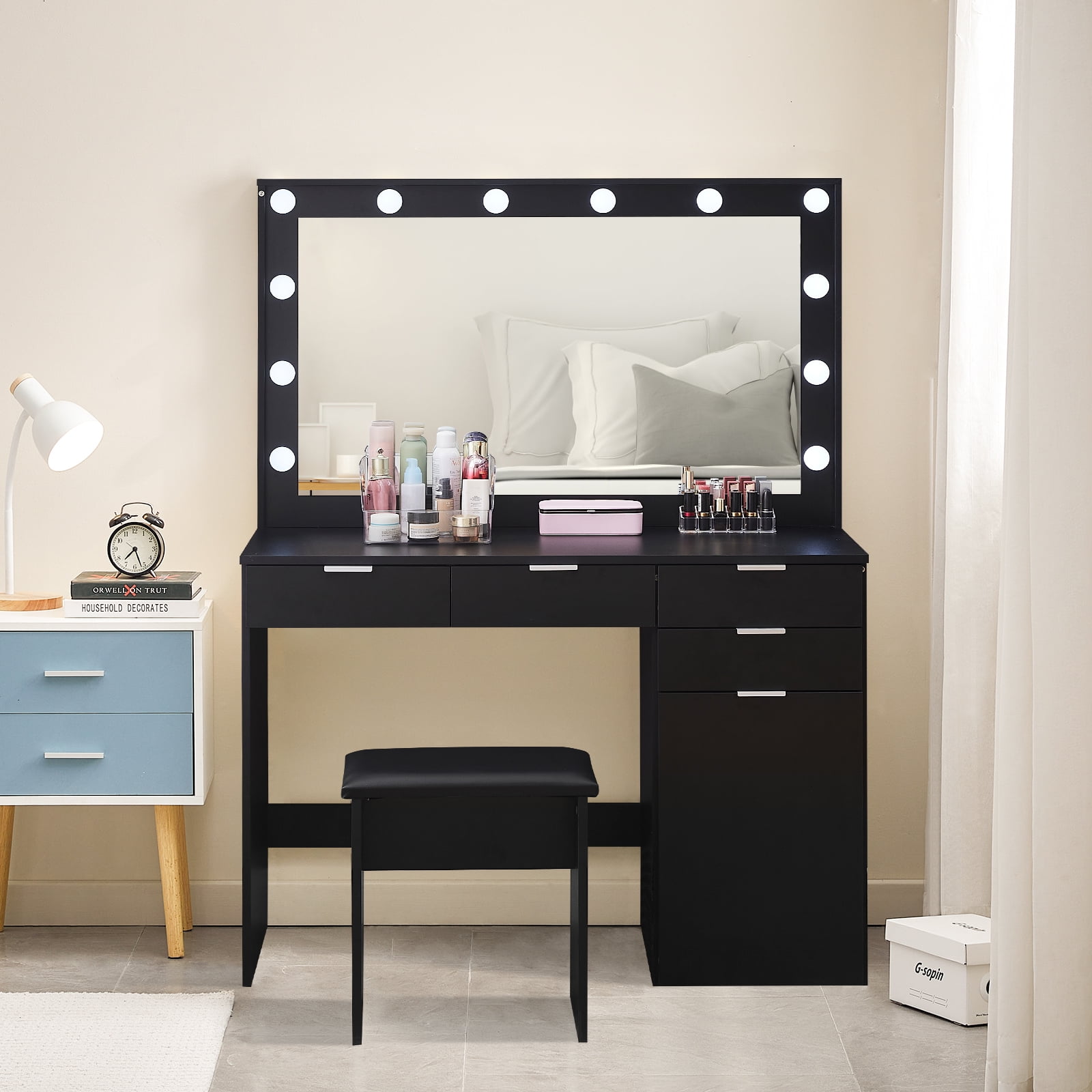 Clipop Large Vanity Desk Set for Adults with LED Lighted Mirror, 4 ...
