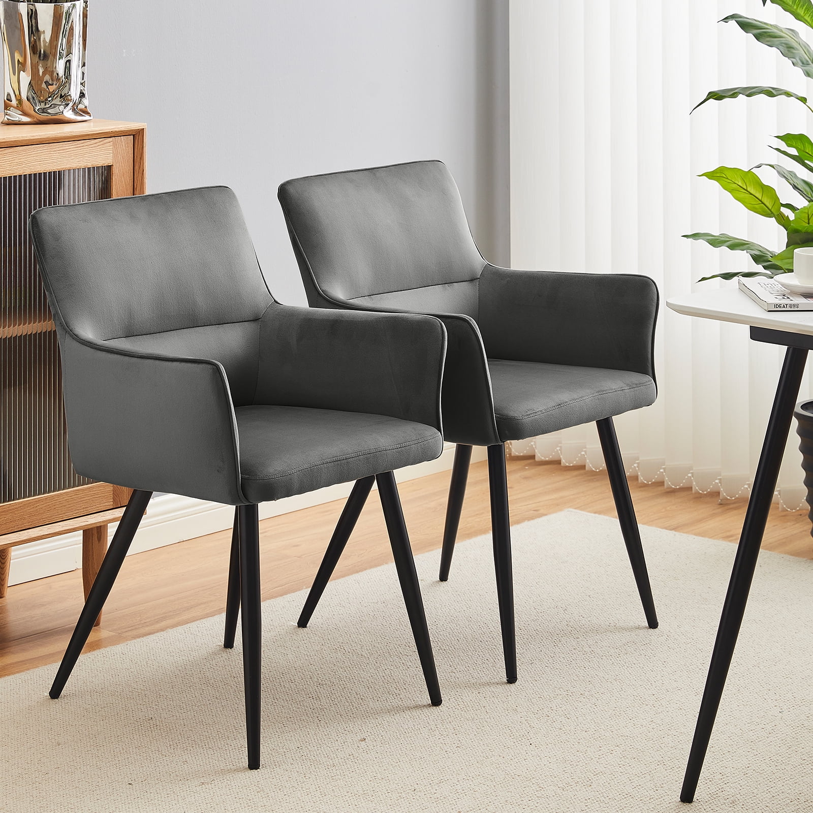 Clipop Mid-Back Dining Chairs Set of 2, Velvet Upholstered Accent ...