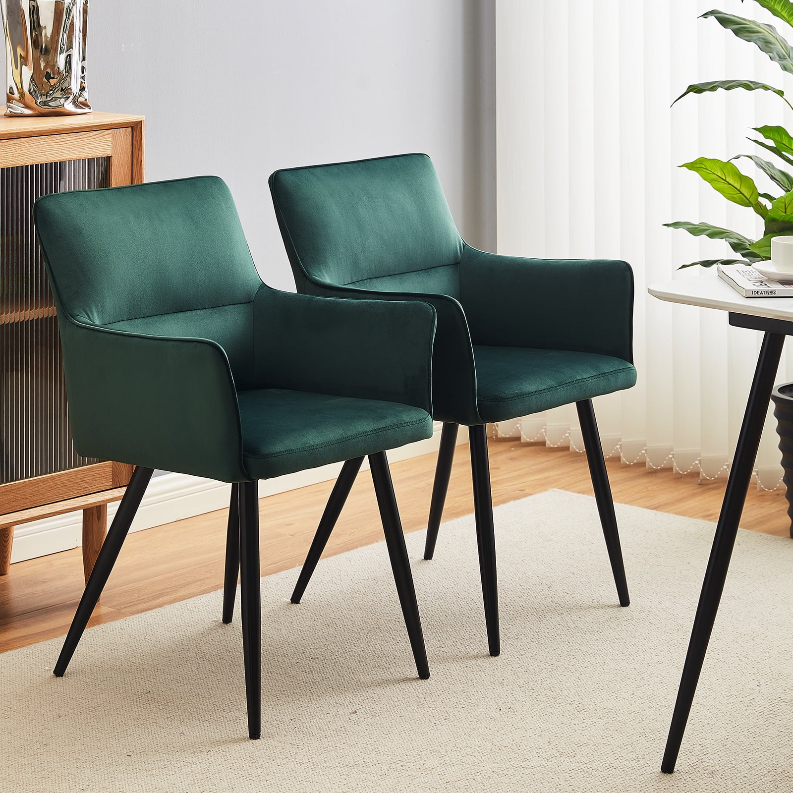 Clipop Mid-Back Dining Chairs Set of 2, Velvet Upholstered Accent ...