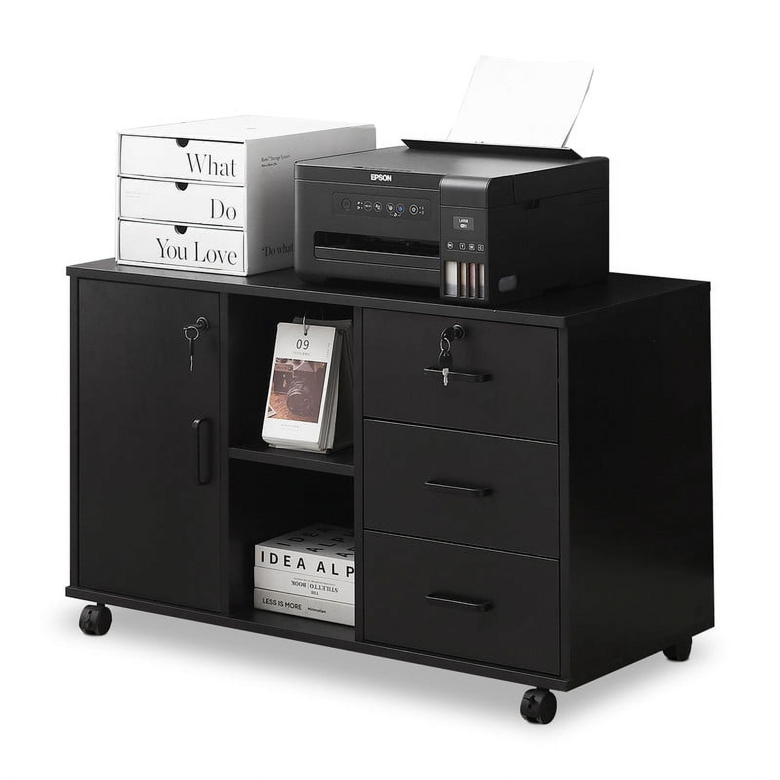 Clipop Mobile File Cabinet with 3 Lockable Drawers, Lateral Printer ...