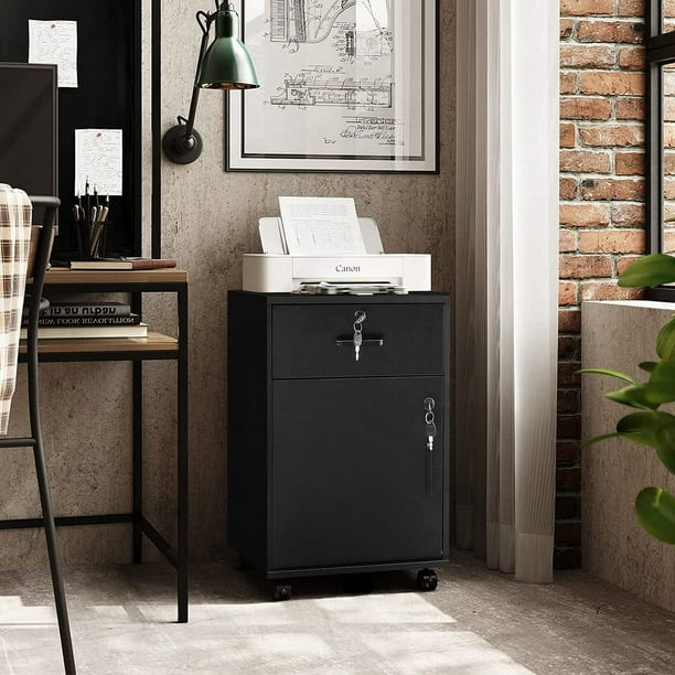 Clipop Mobile Office Cabinet with 1 Lockable Drawer & Storage Cabinet ...