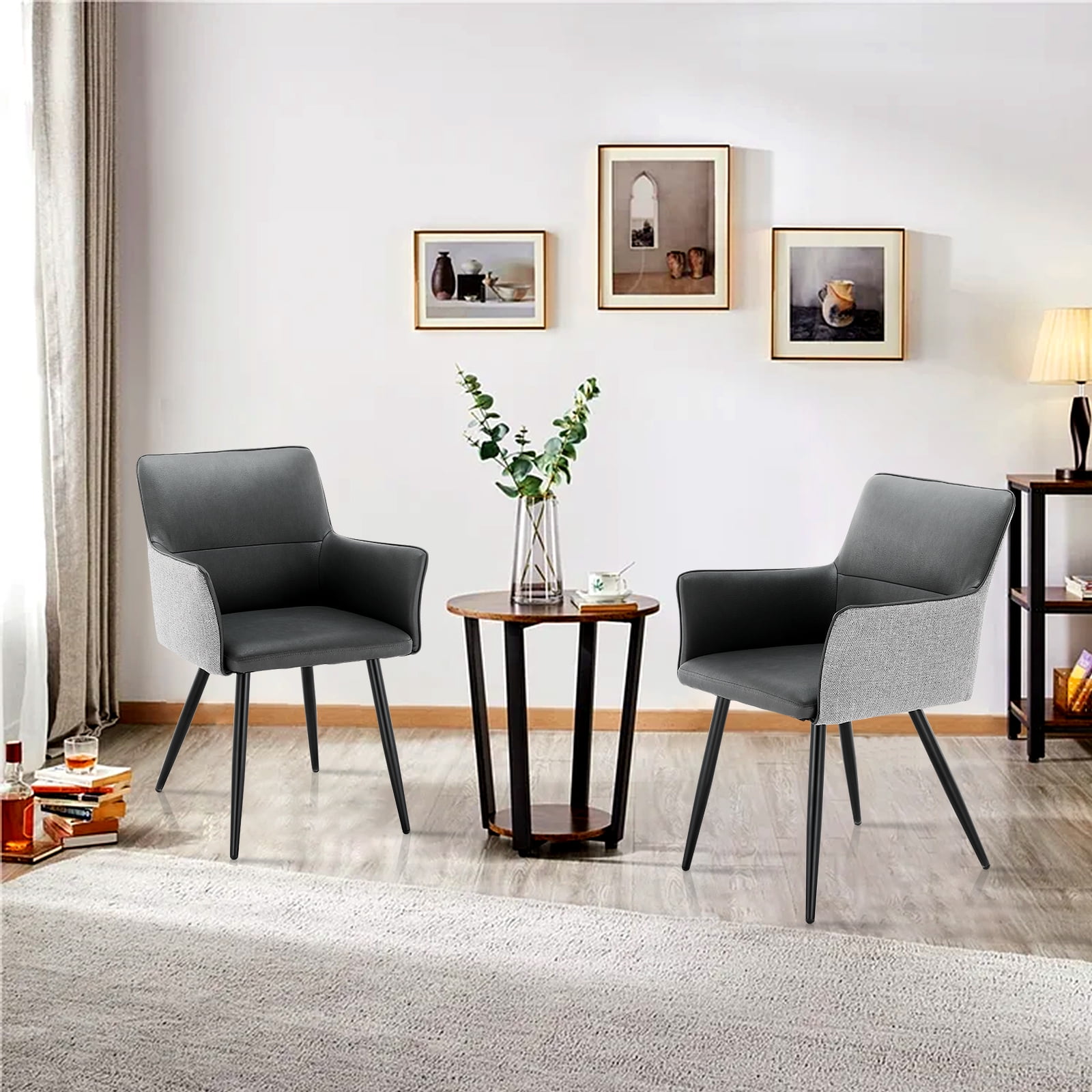 Clipop Modern Dining Chairs Set of 2,Faux Leather & Linen Fabric ...