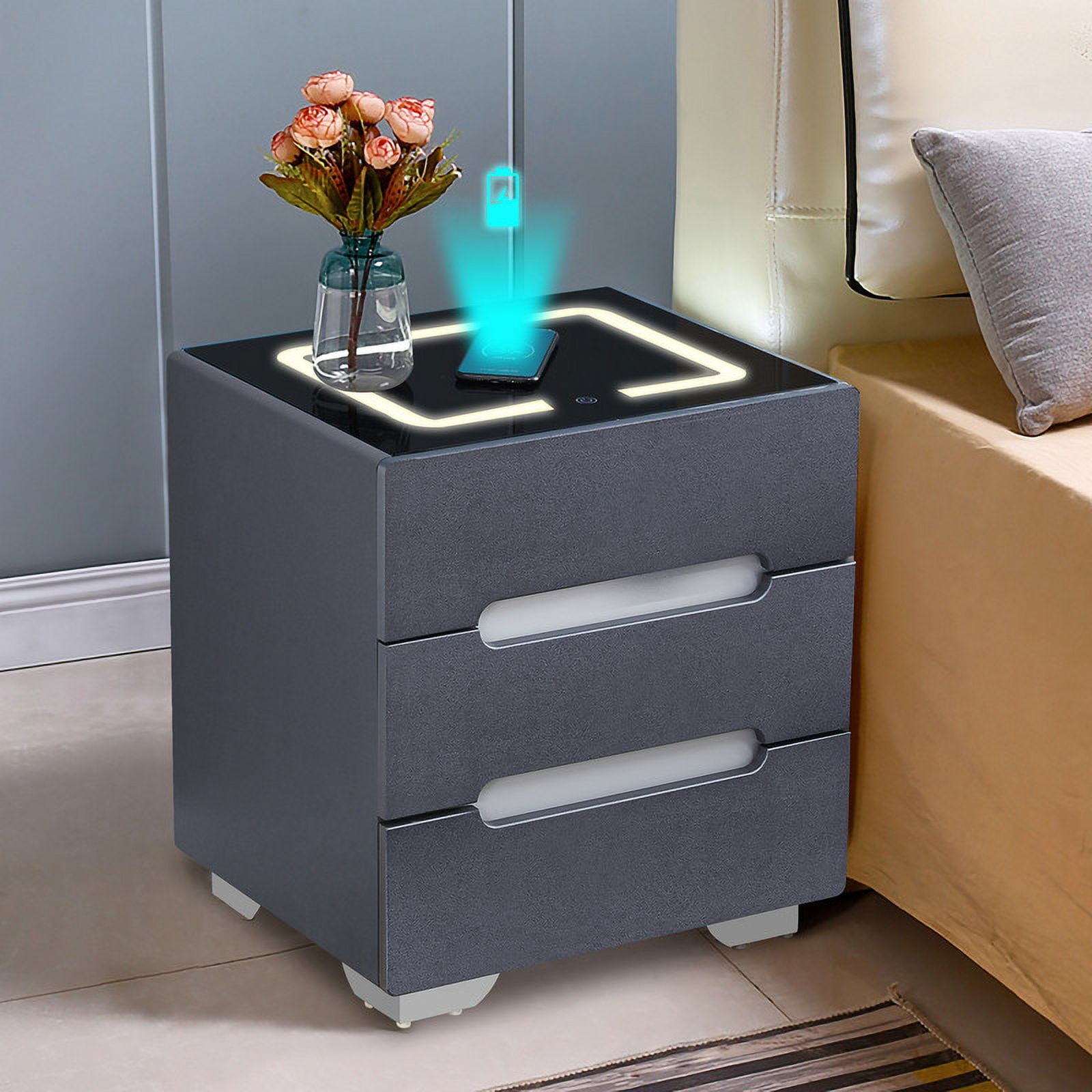 Clipop Smart LED Bedside Nightstand with Wireless Phone Charger, 3 ...