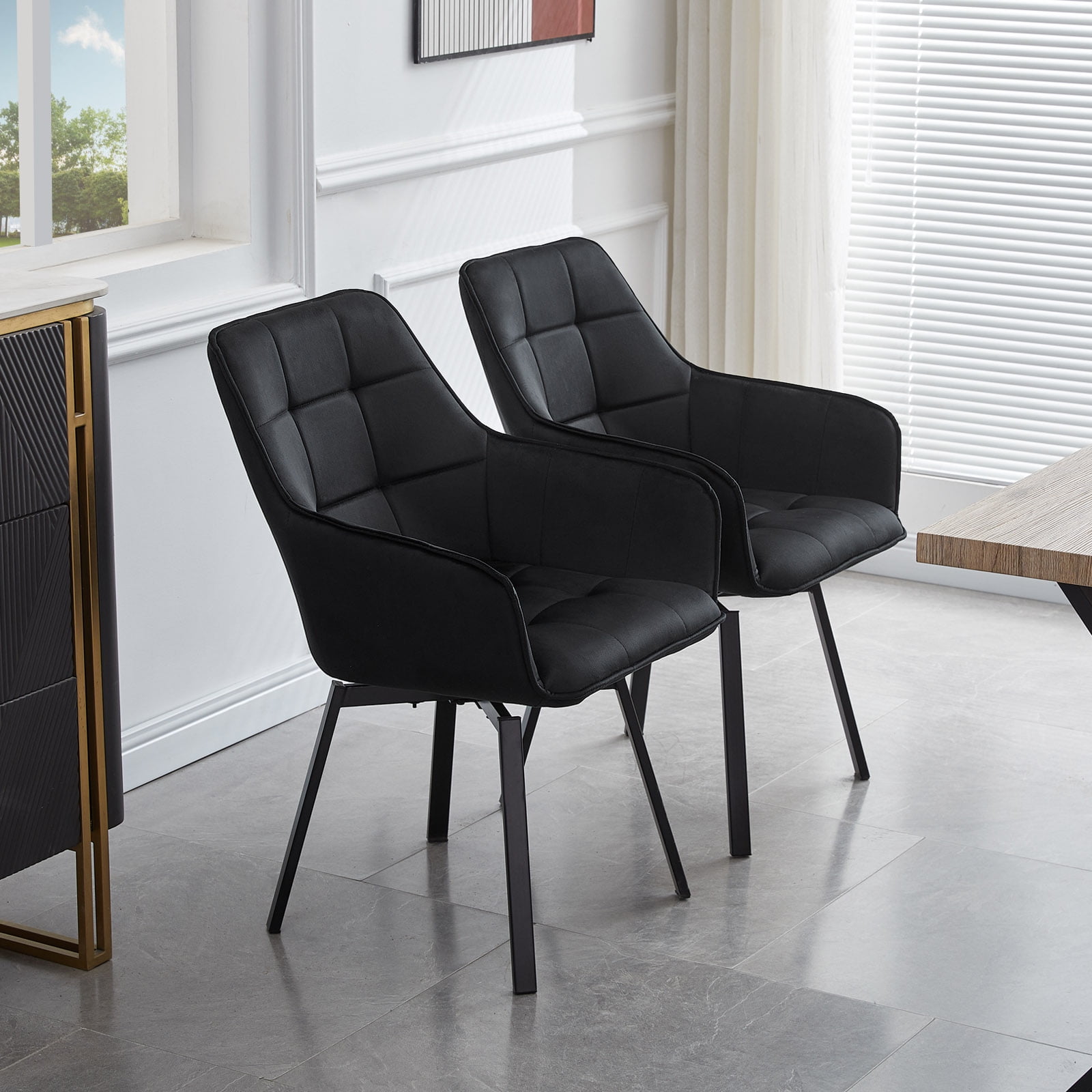 Clipop Swivel Kitchen Dining Chairs Set of 2, Velvet Seat, Mid Back ...