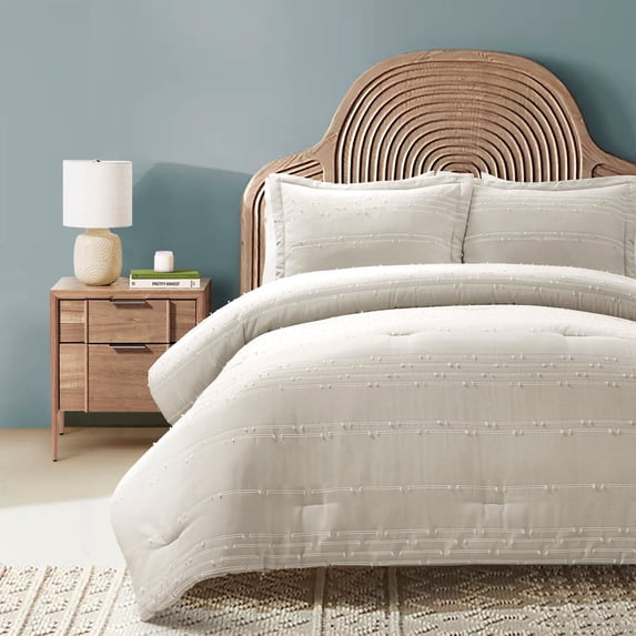 Clipped Stripe Jacquard Comforter Set Neutral 3-Piece King/Cal King ...