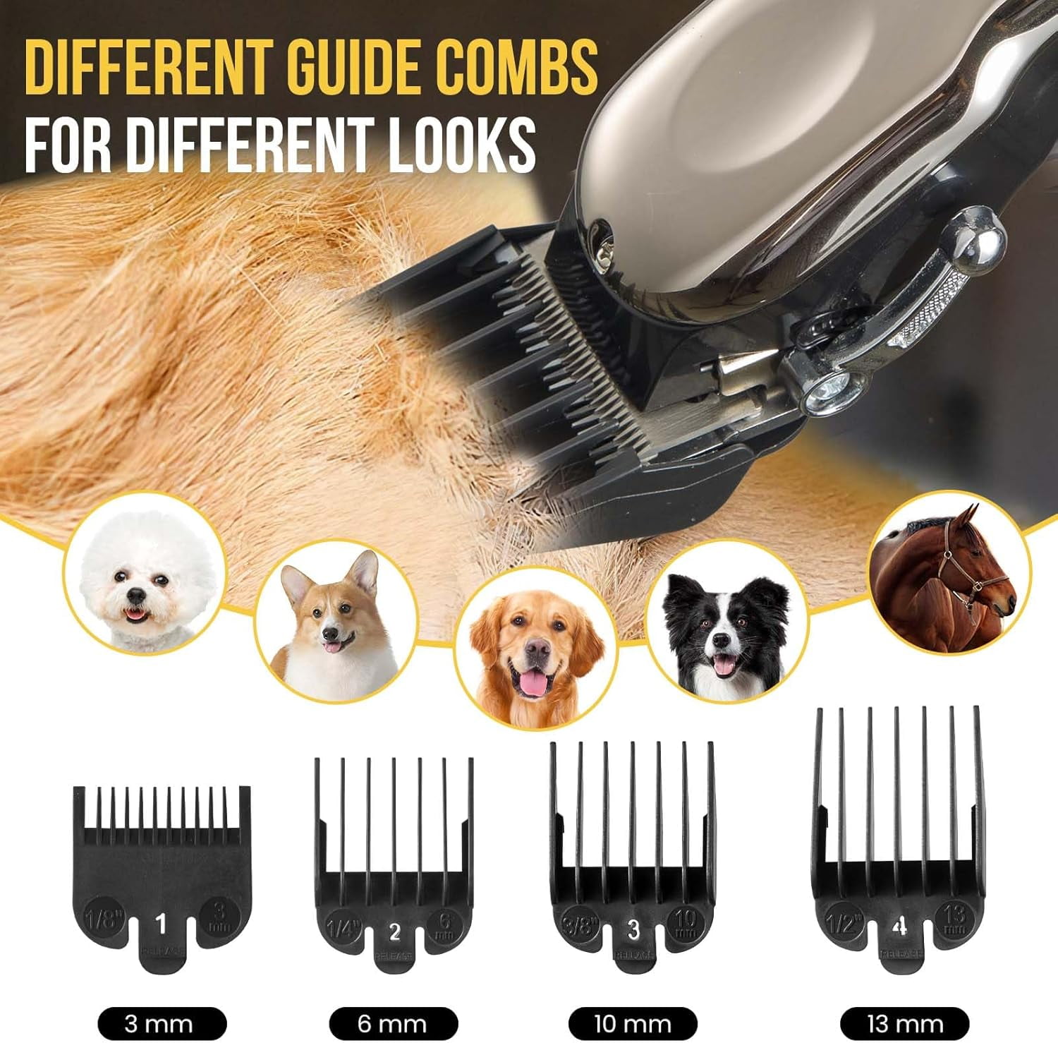 Clippers Cordless Quiet, Professional Livestock Clippers with 4 Guide ...