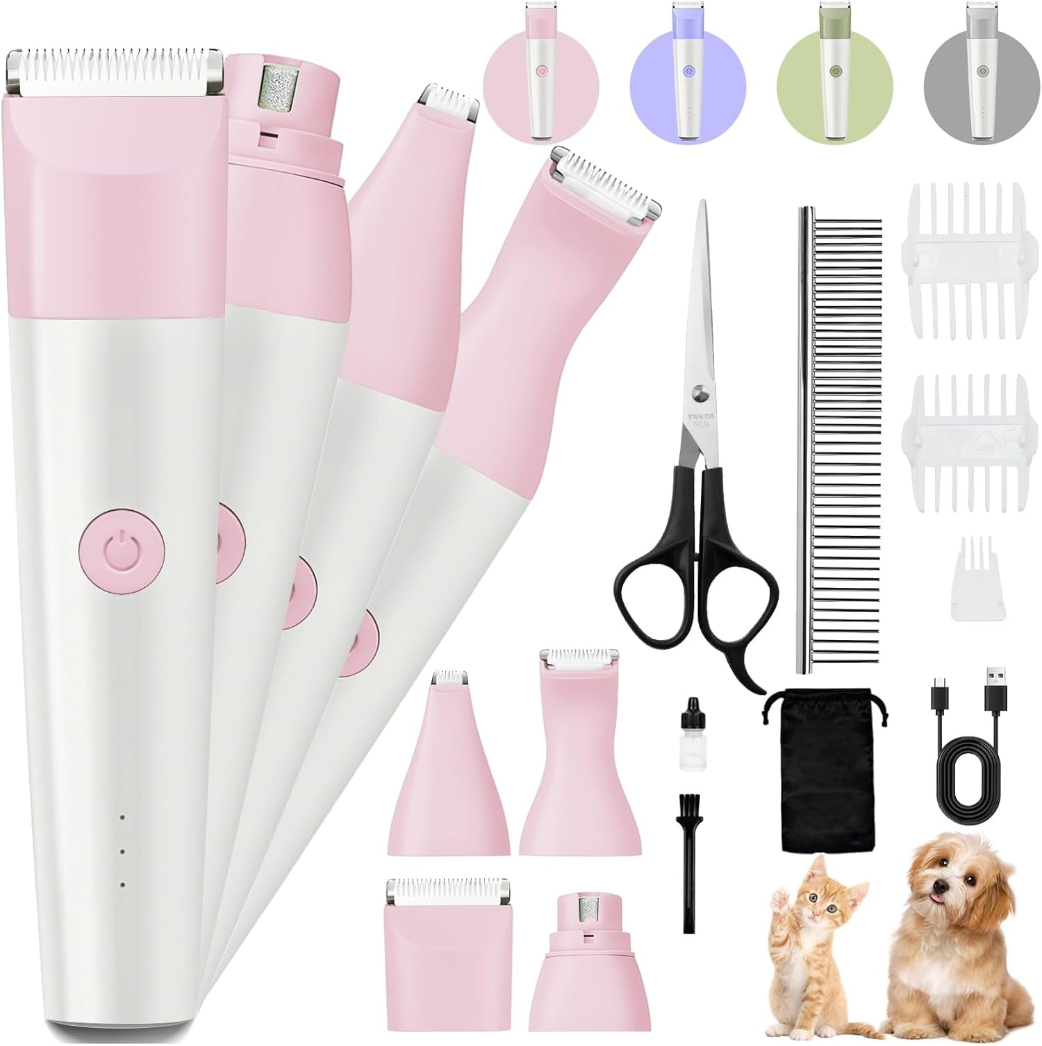 Clippers Kit, 4 in 1 Quiet Cordless Paw Trimmer & , Small Clippers Low ...