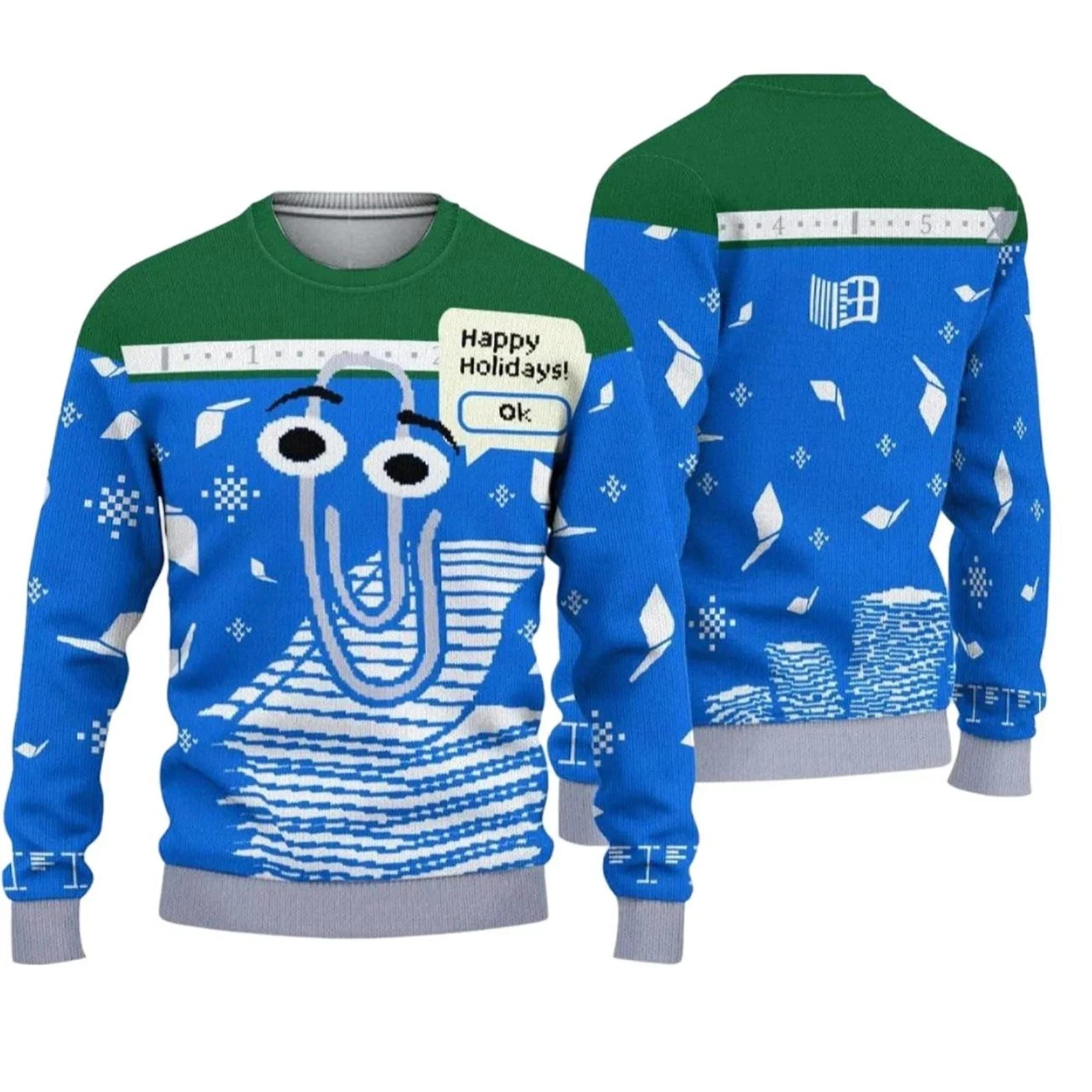 Clippy Ugly Christmas Sweater – Retro Microsoft Office Holiday Pullover ...