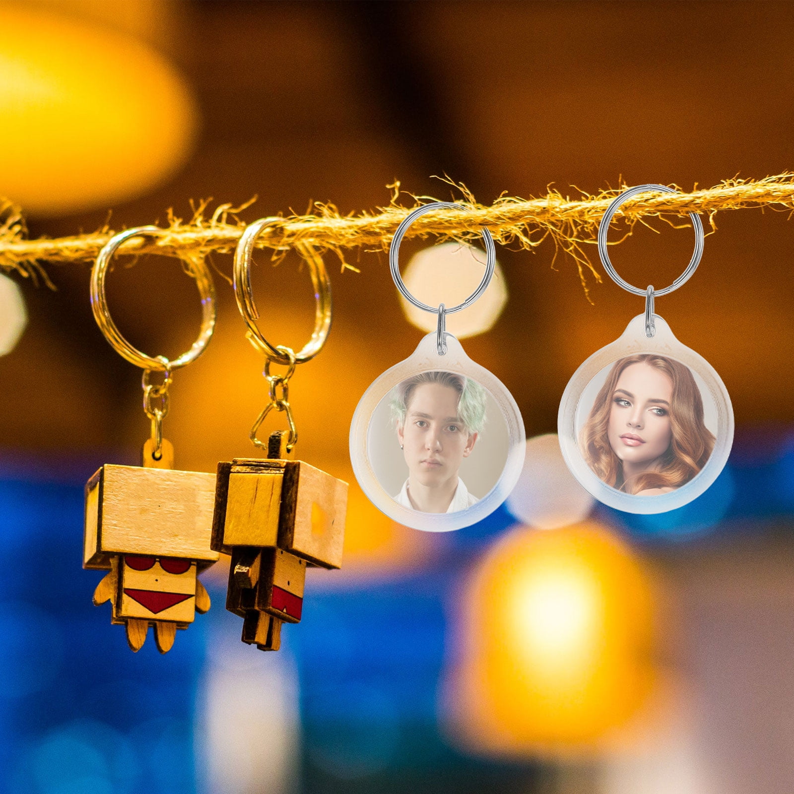 Clispeed Circular Transparent Acrylic Photo Frame Keychain Key Ring ...