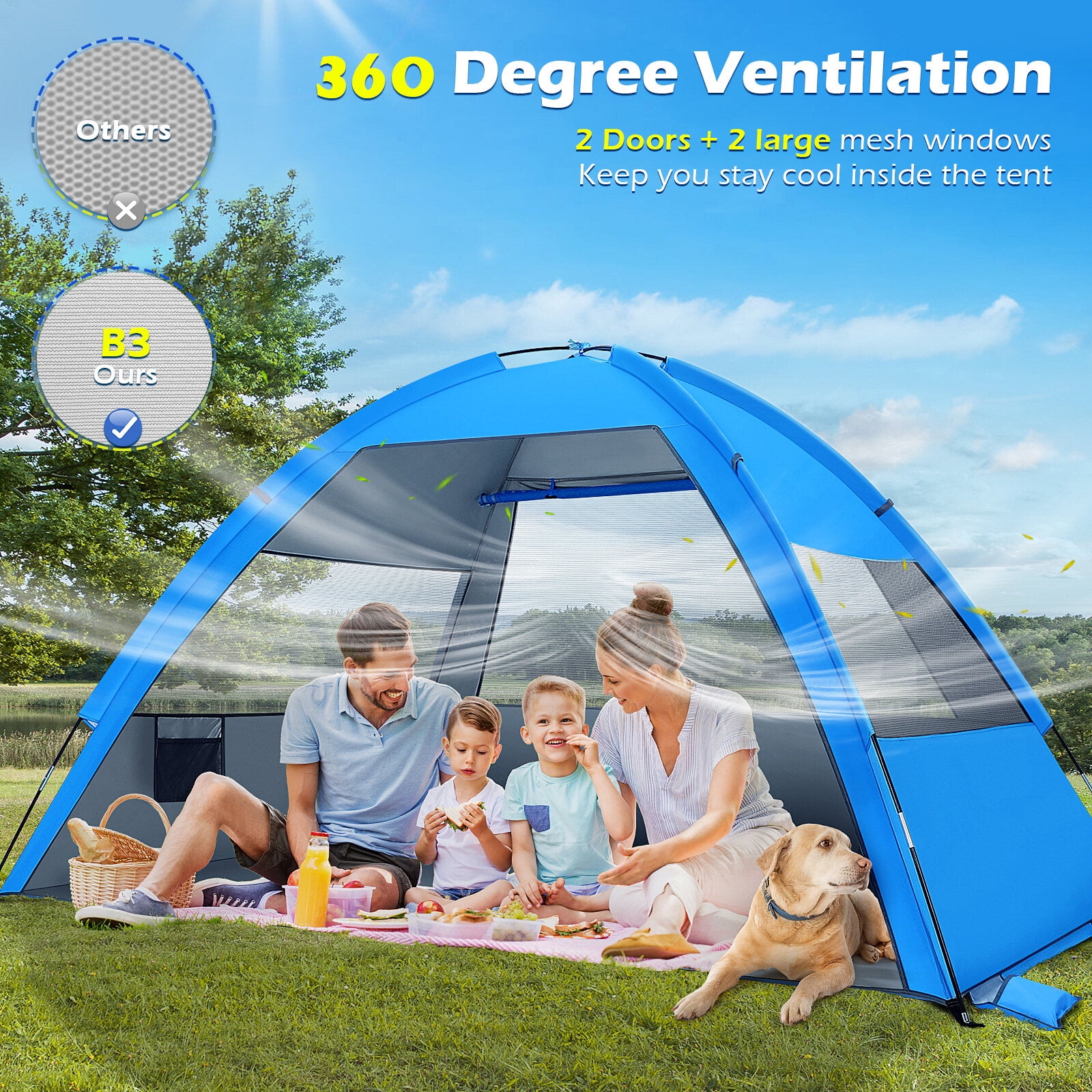 Clispeed MOVTOTOP 2191C Large Folding Beach Tent Portable Family Tents ...