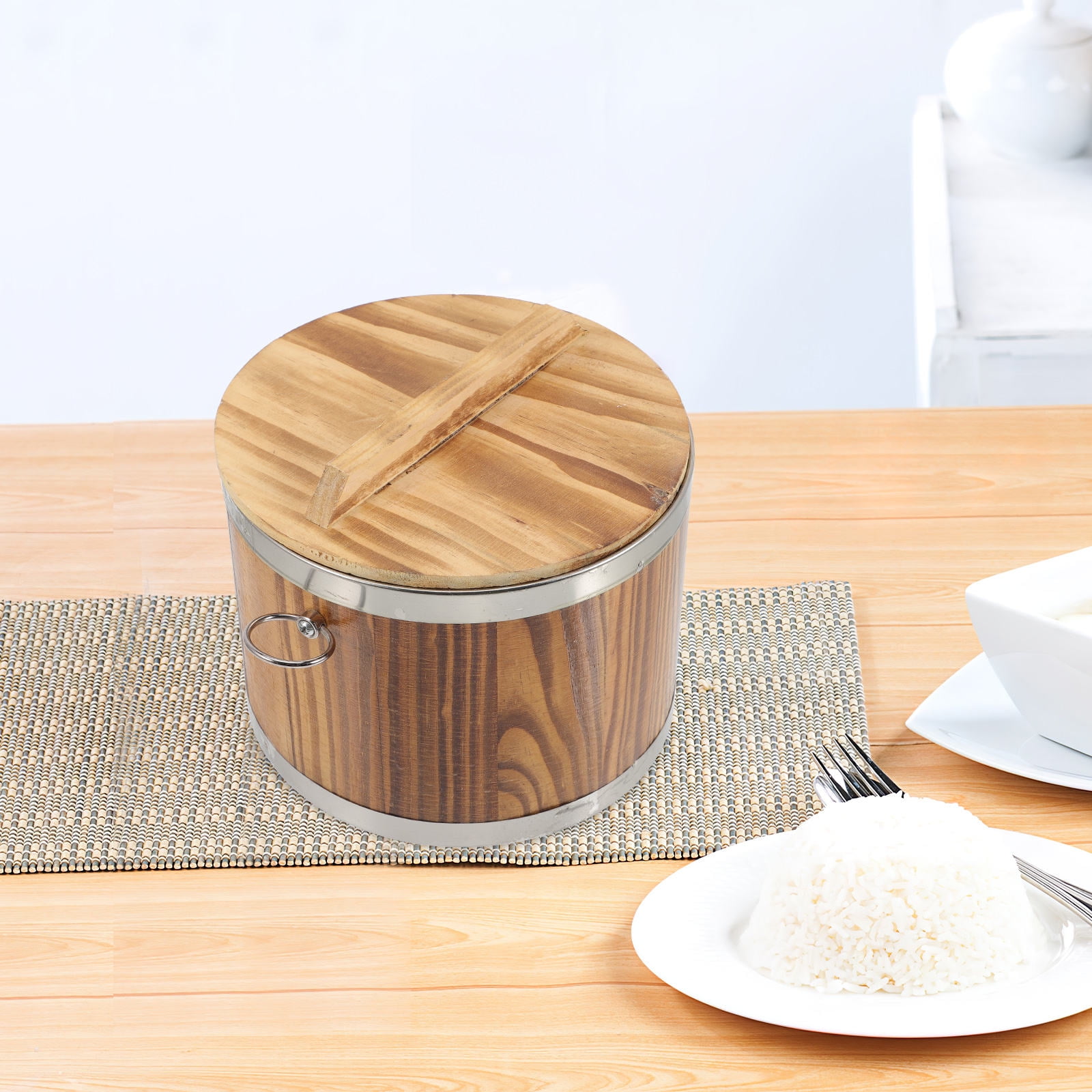 Clispeed Rice Steamed Bucket Rice Storage Container Wood Storage Bucket ...