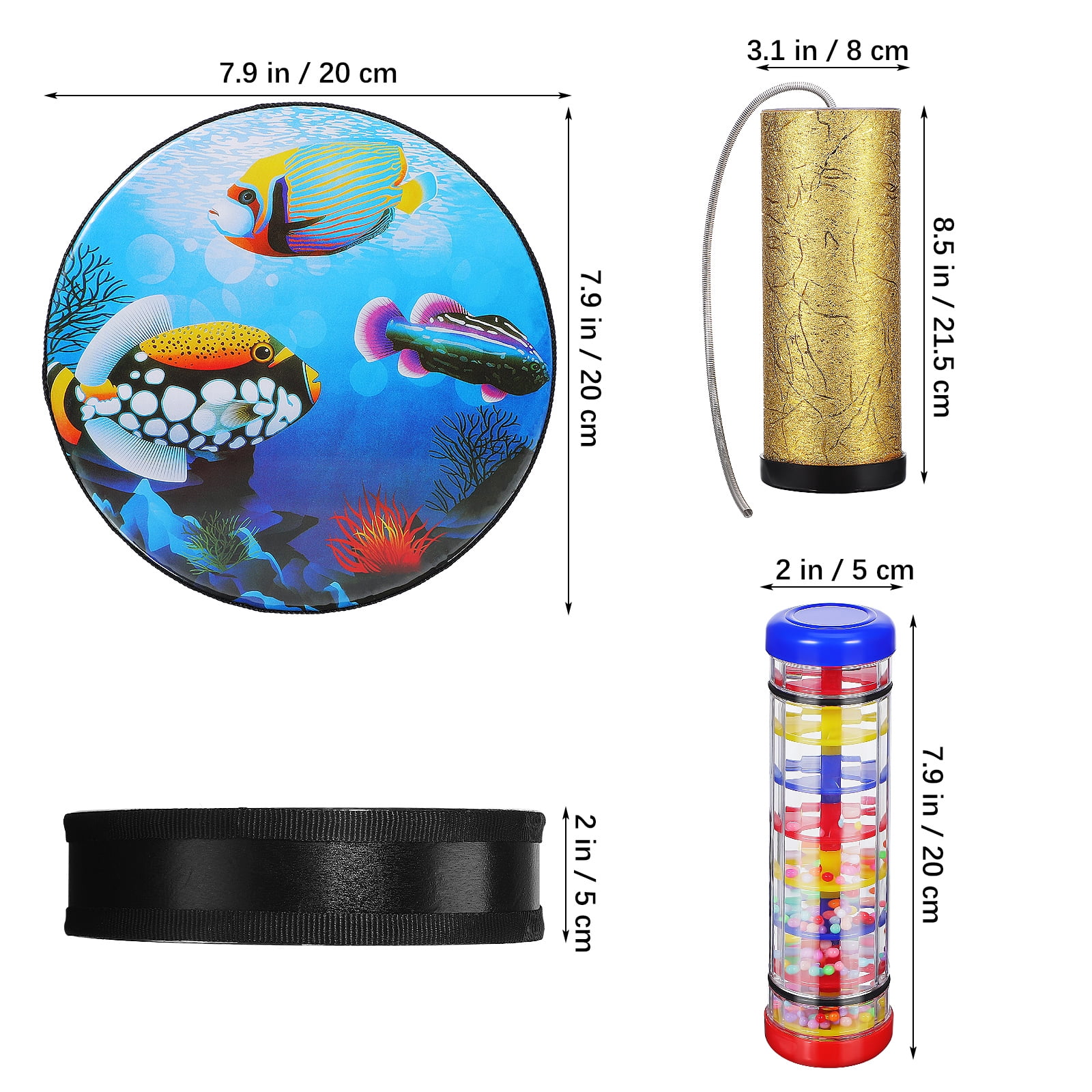 Clispeed Sea Drum Wave Bead Drum with Rainstick Shaker Toy and Spring ...