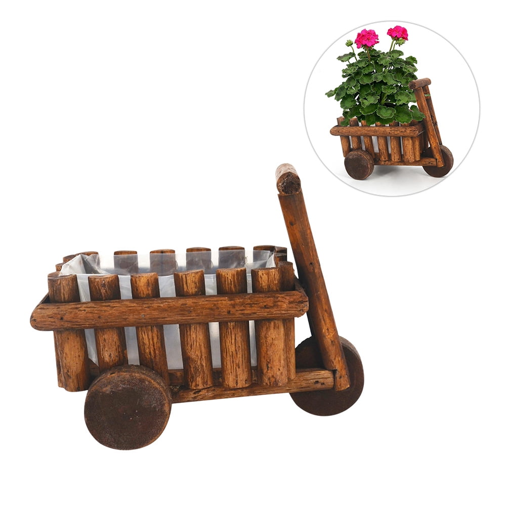 Clispeed Wheelbarrow Flower Pot Wooden Brown Home Decor Indoor ...