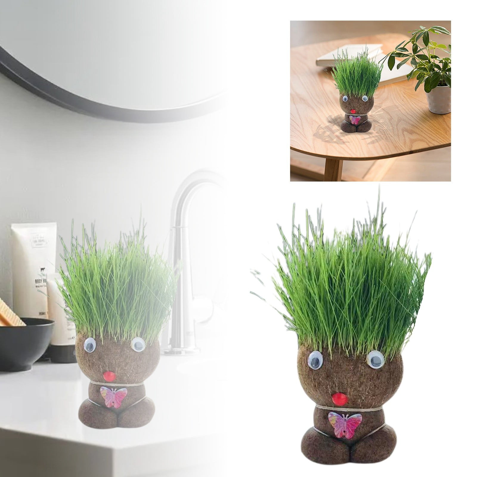 Clisyzdn Grass Head Doll Growing in Bonsai Pot Growing Grass Head Doll ...