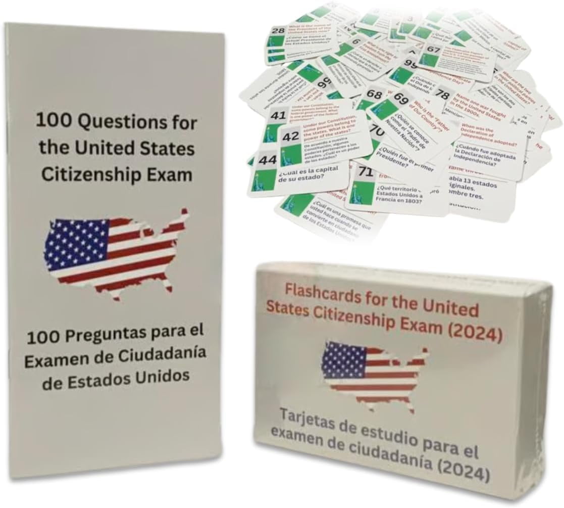 Clisyzdn U.S. Civics Test Flash Cards Combo Set with Bilingual Booklet ...