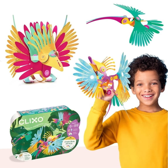 Clixo Jungle Birds Magnetic Building Set: 24 Pieces for Creative ...