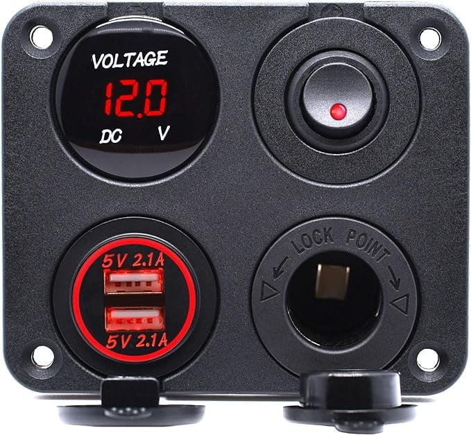 Cllena 12V Car Charger Socket Panel, 4 in 1 Waterproof Boat Cell Phone ...