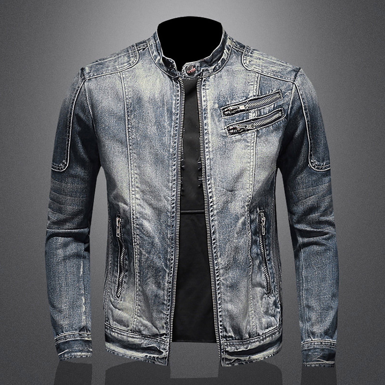 Cllios Denim Jacket for Men Vintage Stand Collar Jacket Lightweight ...