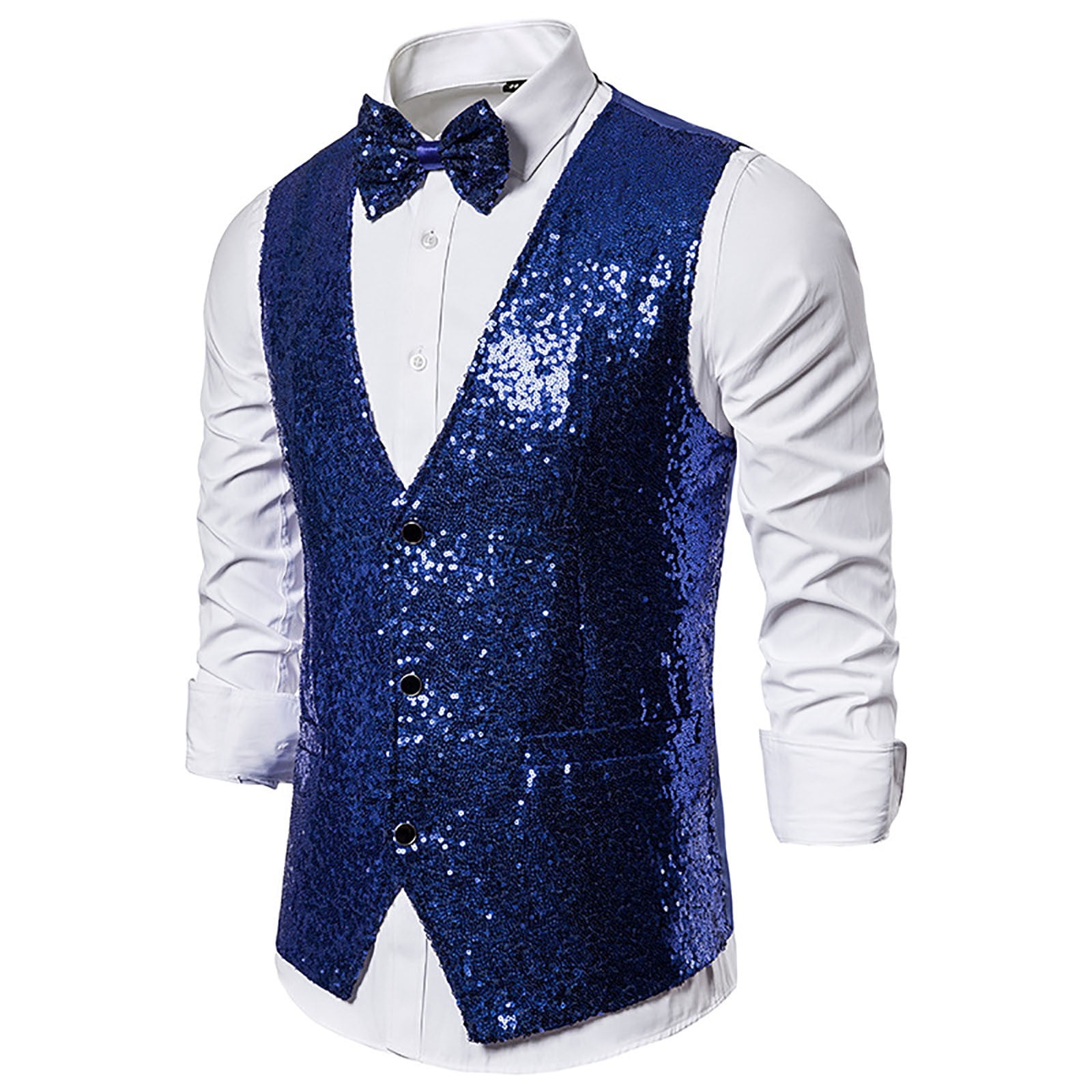 Cllios Men's Sequin Vest With Bow Tie V Neck Regular Fit Waistcoat Silm ...