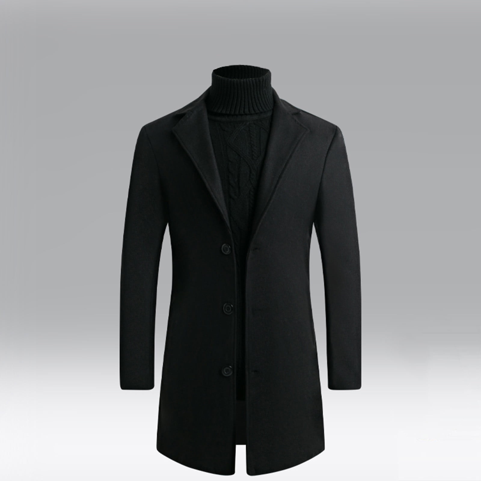 Cllios Mens Trench Coat Single Breasted Pea Coat Classic Notched Lapel ...