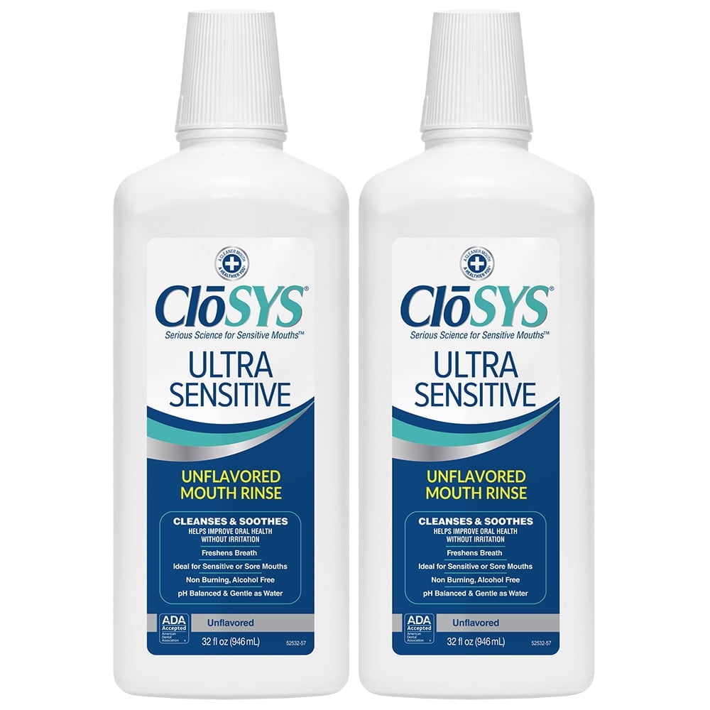 CloSYS Ultra Sensitive Oral Rinse, Unflavored, Alcohol Free, 32oz (Pack ...
