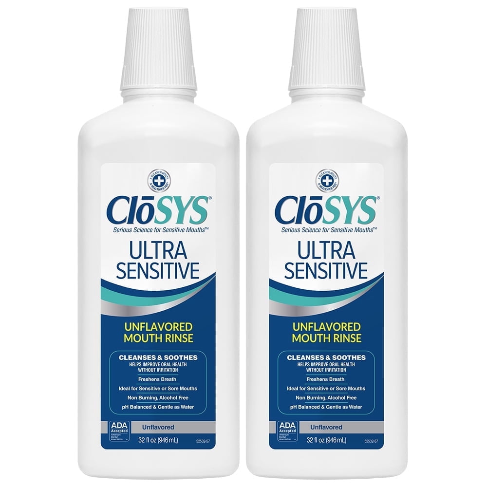 CloSYS Ultra Sensitive Oral Rinse, Unflavored, Alcohol Free, 32oz (Pack ...