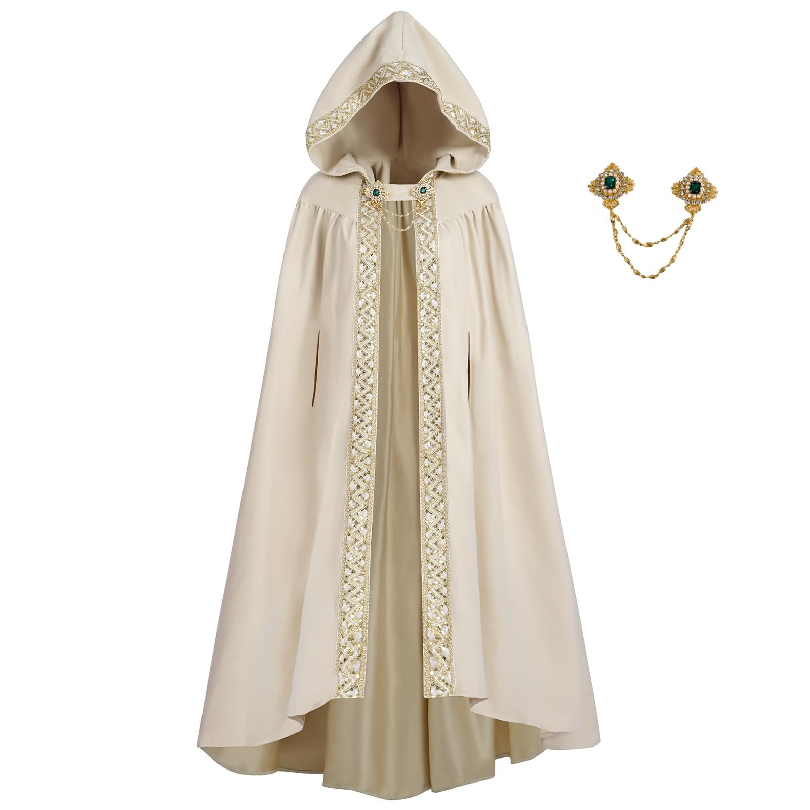 Cloak with Hood Women Renaissance Hooded Medieval Cloak Witch Robe Cape ...
