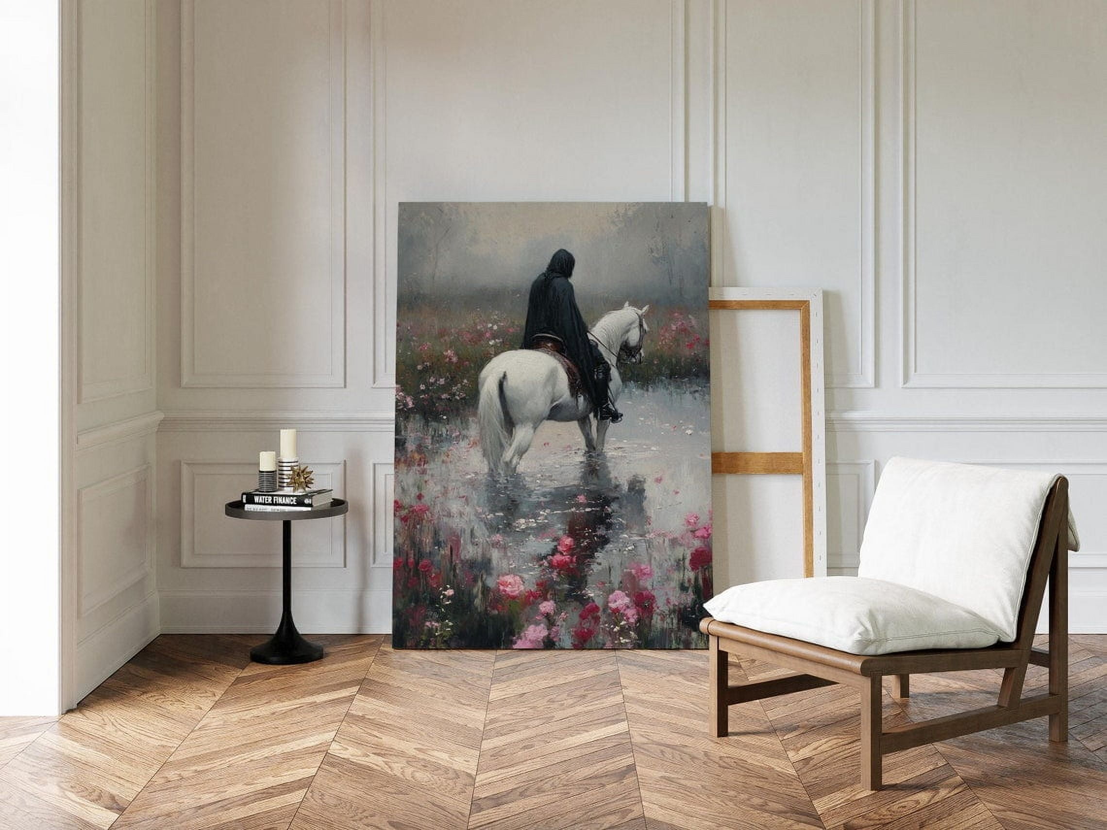 Cloaked Rider On White Horse - Mystical Figure In Rose Field, Romantic ...