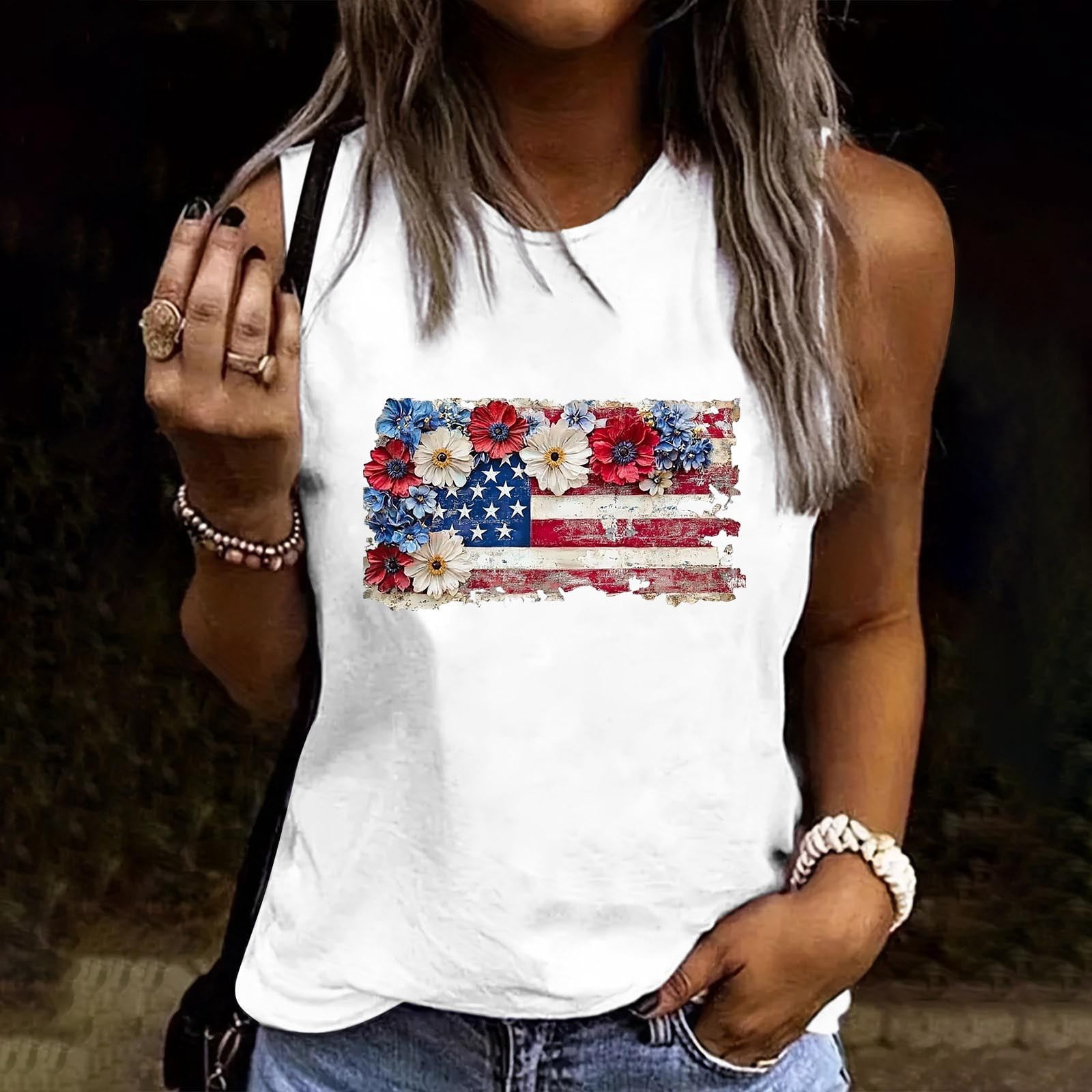 Cloaraye Tank Tops for Women Independence Day Print Patriotic Shirts ...