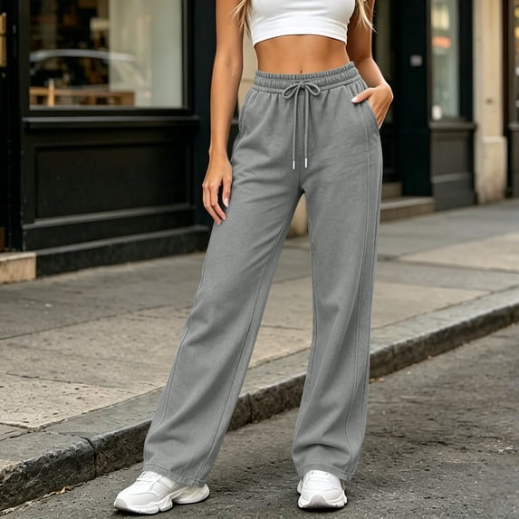 Cloaraye Women's Wide Leg Pants Drawstring Elastic High Waist ...