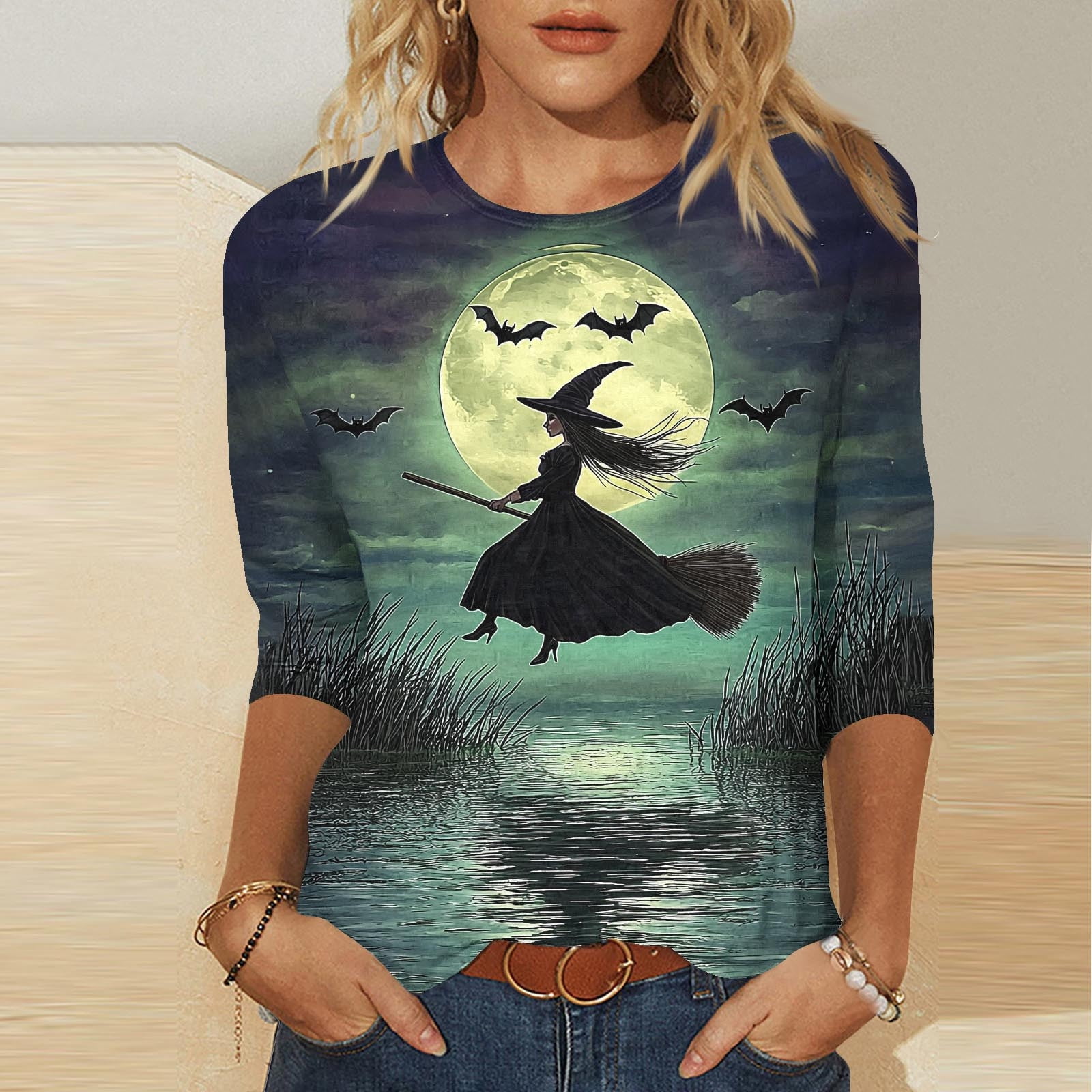 Cloaraye Womens Halloween Costumes 3/4 Sleeve Crew Neck T Shirts ...
