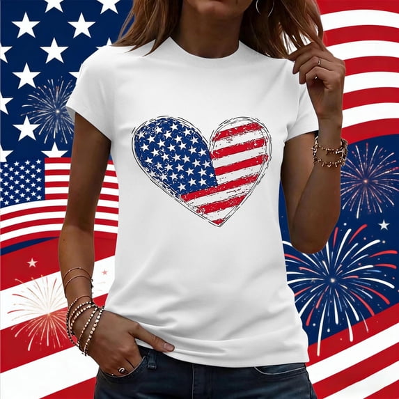Cloaraye Womens Summer Tops Americans Flags Print 4th of July T Shirts ...