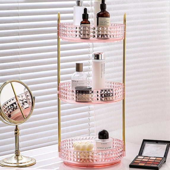 Cloccers 3 Tiers Pink Rotating Makeup Organizer for Vanity 360 Spinning ...