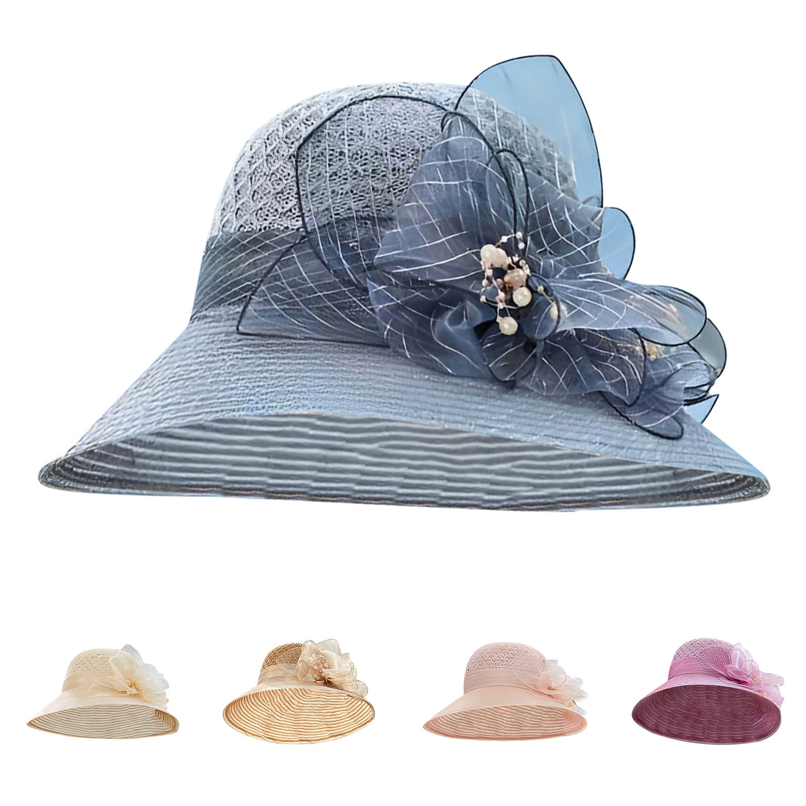 Cloche Hats for Women Wide Brim Summer Sun Cap for Lady Dress Tea Party ...
