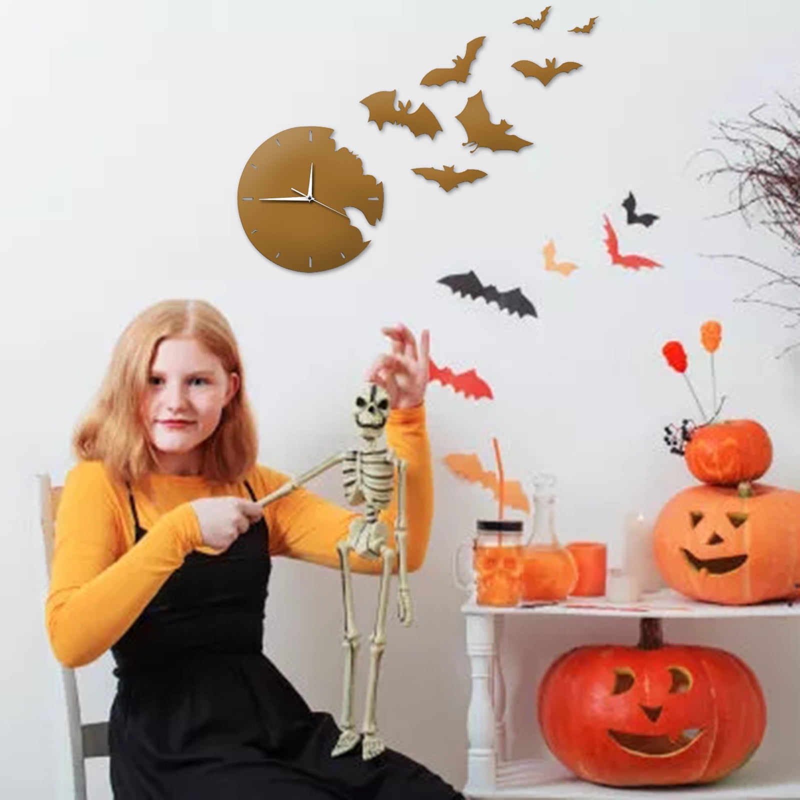 Clock,3D Wall Clock Bat Wall Decoration Realistic Scary Bat Silhouette ...