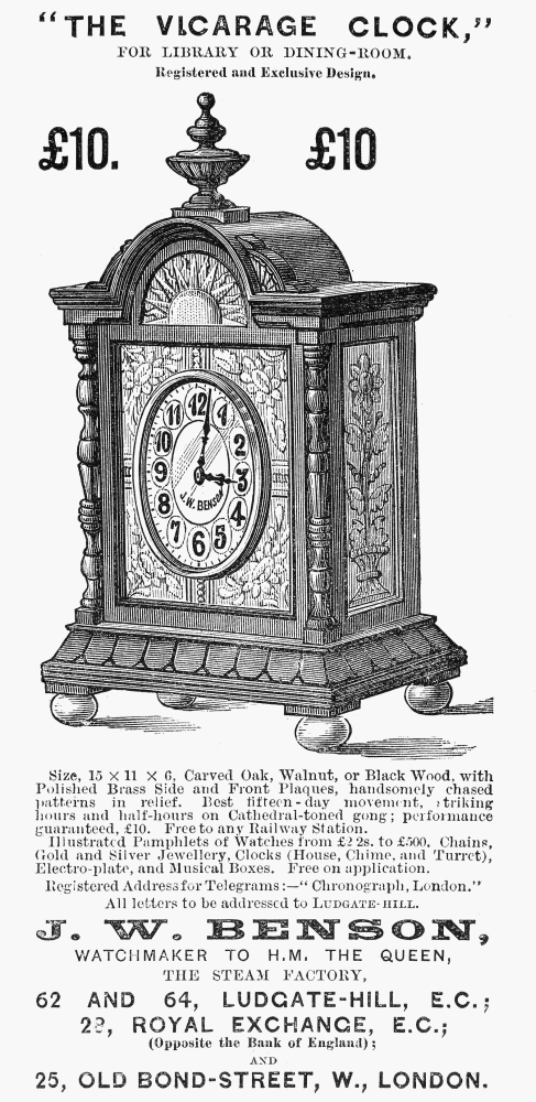 Clock Advertisement, 1885. /Nenglish Newspaper Advertisement, 1885, For ...