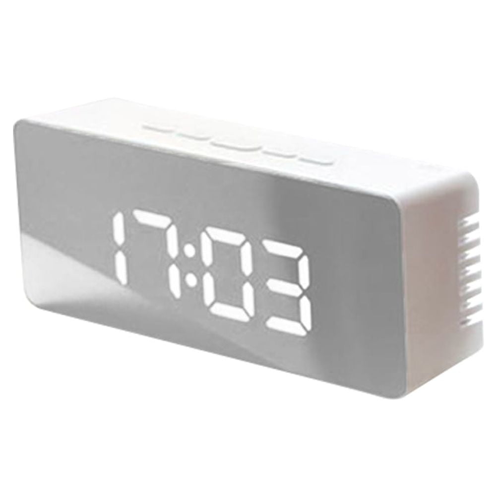 CATIEBYE Silver LED Mirror Alarm Clock with Large Digital Display ...