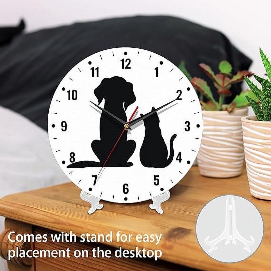 Clock for Bedroom,Black Cat Dog Wall Clock Battery Operated 10 Inch ...