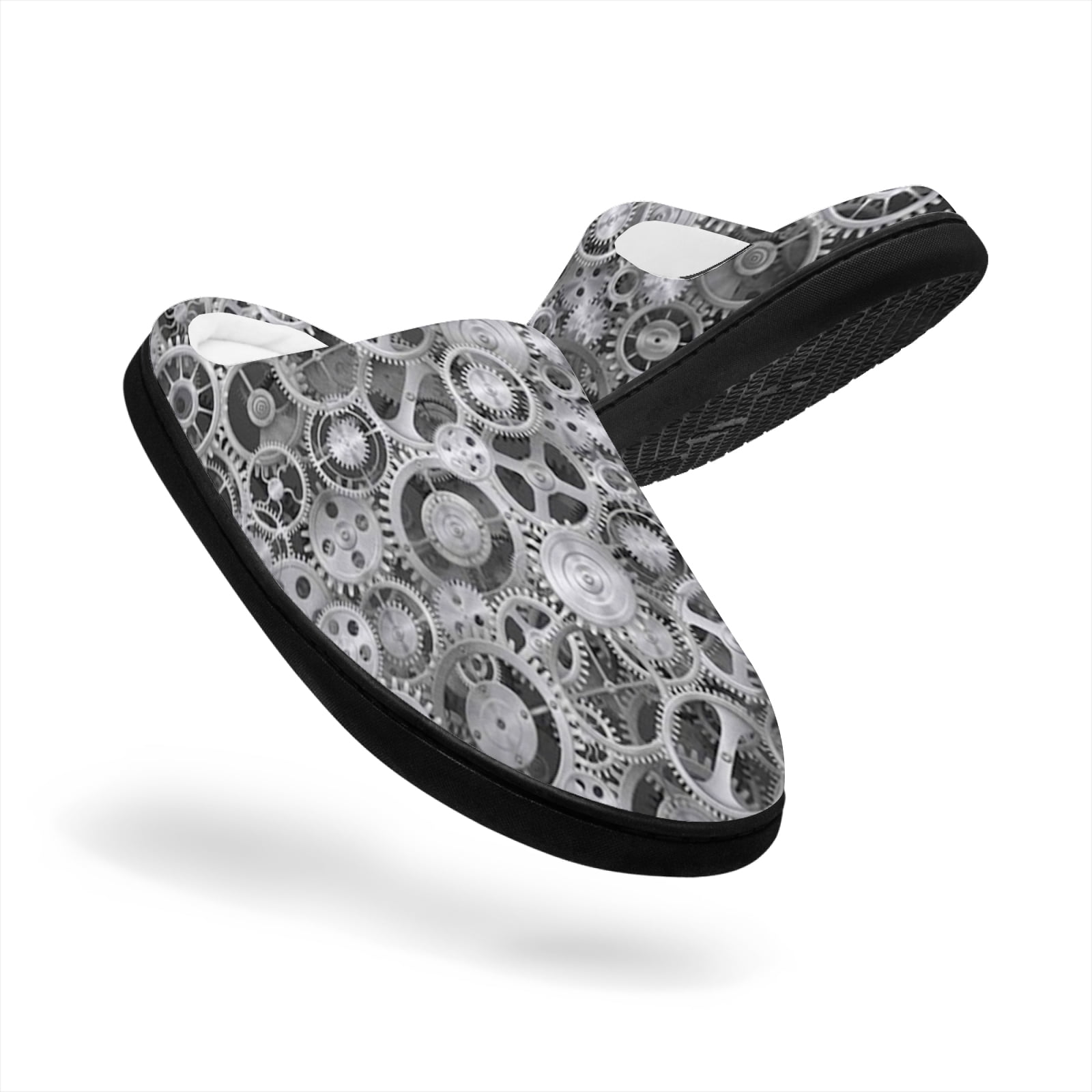 Clock Cogwheels Print,Womens Cozy flannel Slippers Soft Slip on ...