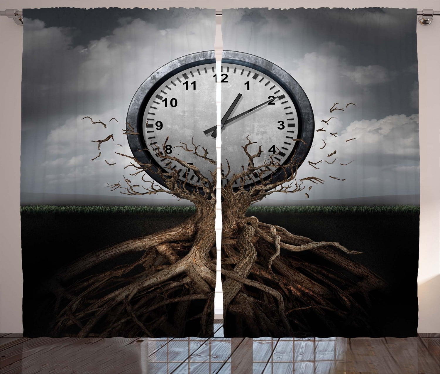 Ambesonne Vintage Curtains 2 Panel Set, Clock Surrealist, 108" x 90 ...