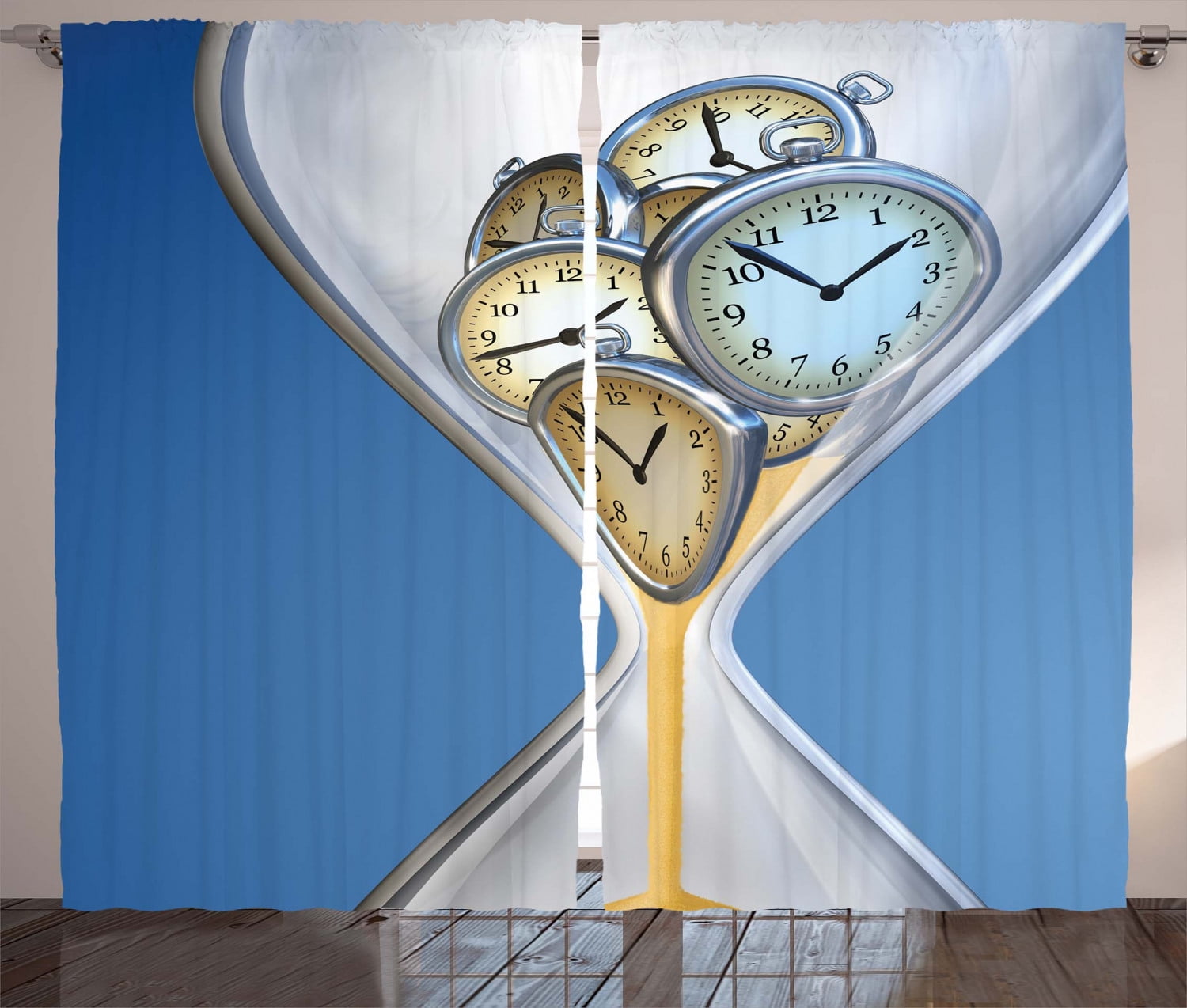 Ambesonne Vintage Curtains 2 Panel Set, Clock Sand, 108" x 84", Blue ...